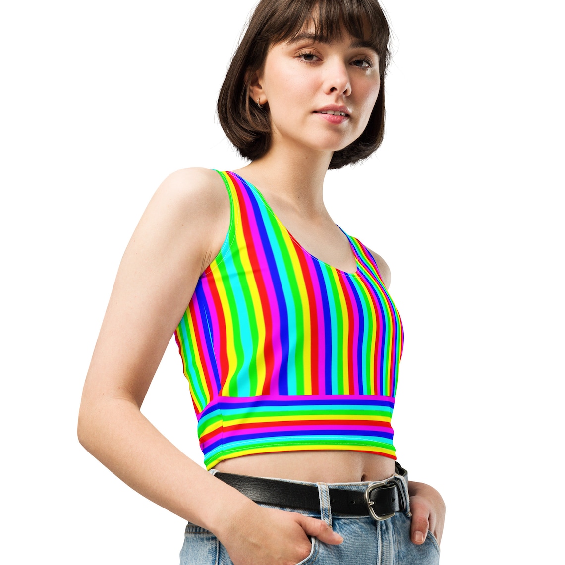 Neon Stripe Crop Top Bright Colorful Tank Top Cropped Style Women's ...