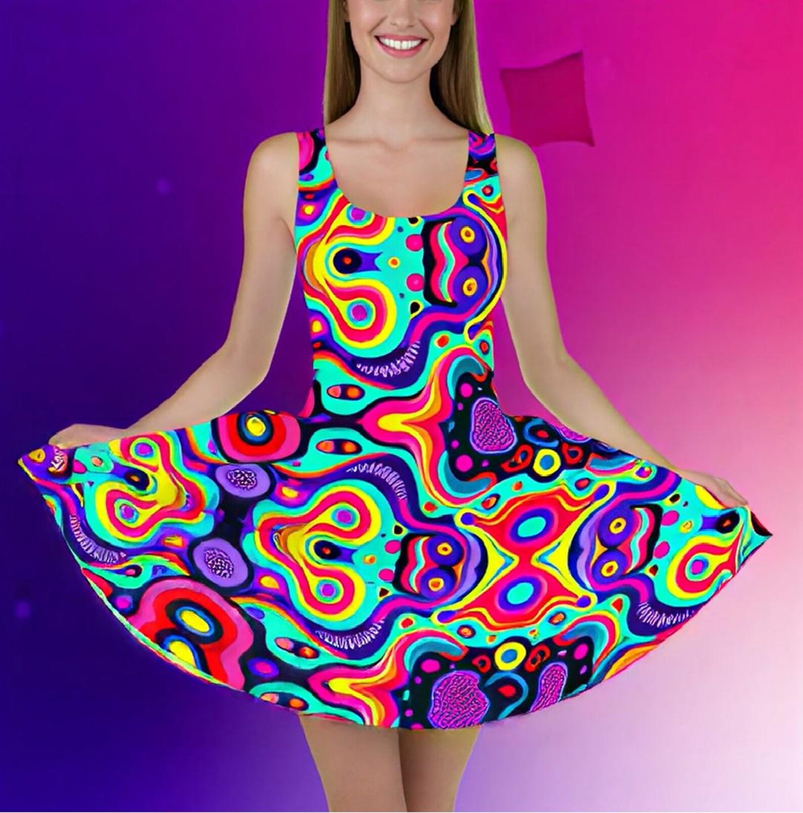 Trippy Retro Skater Dress Psychedelic Sundress Funky Summer Clothes ...