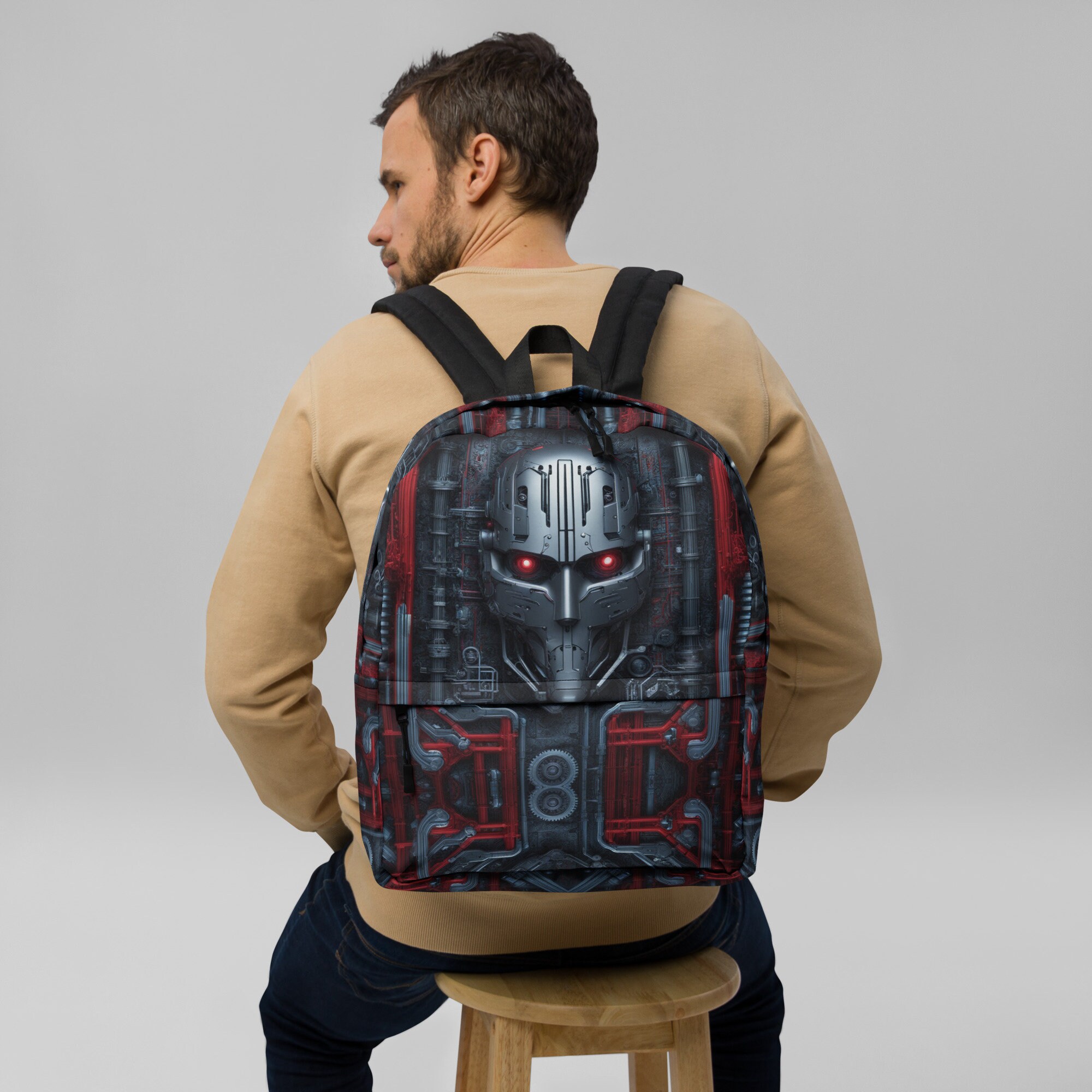 Robot Cyborg Backpack Futuristic Bookbag Boys Silver Red Design Ransack ...