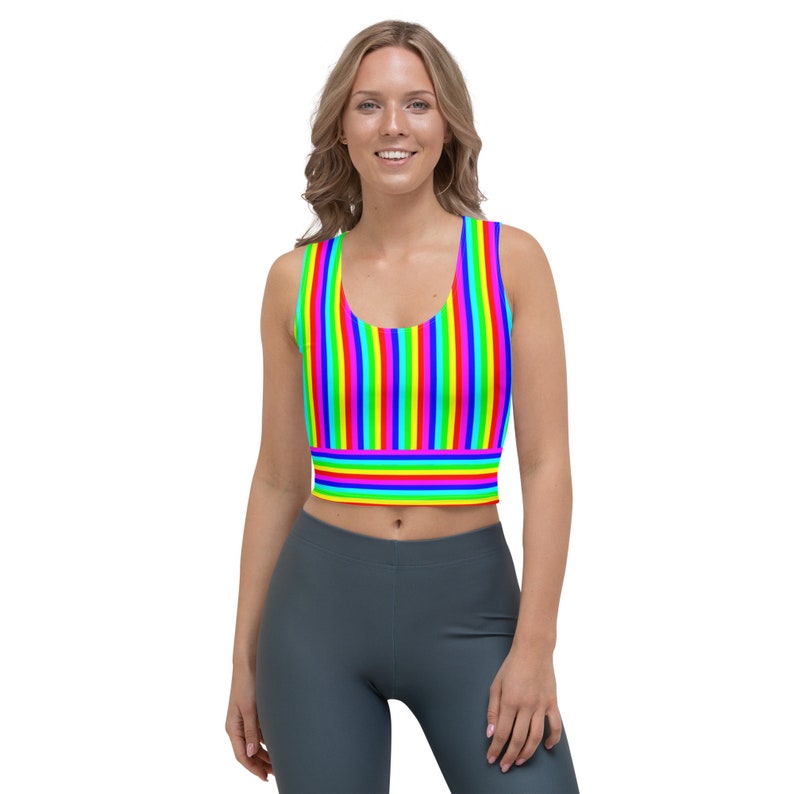 Neon Stripe Crop Top Bright Colorful Tank Top Cropped Style Women's ...