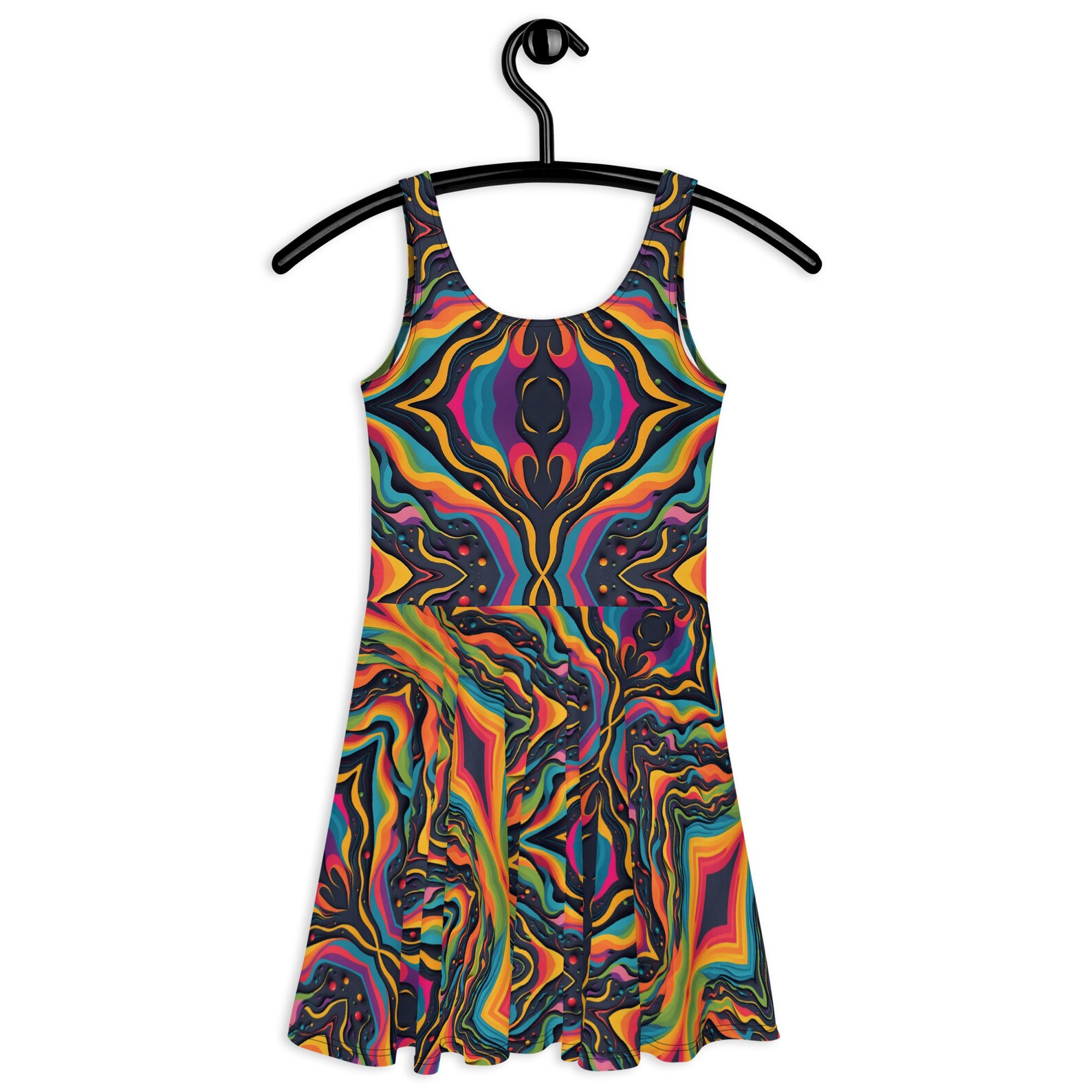 Trippy Skater Dress Psychedelic Mini Dresses Colorful Flare Skirt ...