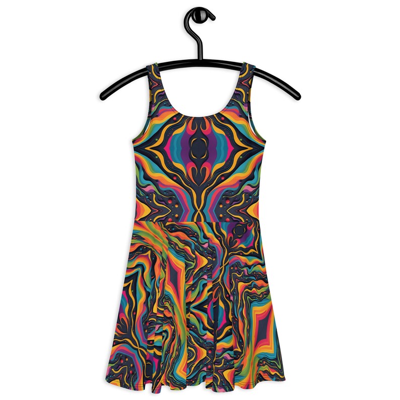 Trippy Skater Dress Psychedelic Mini Dresses Colorful Flare Skirt ...