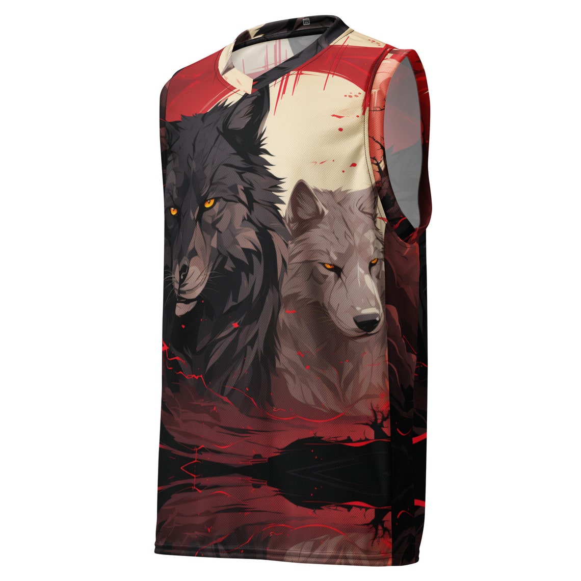 Men's Wolves Tank Top Basketball Jersey Shirt White Black Wolf Yin Yang ...