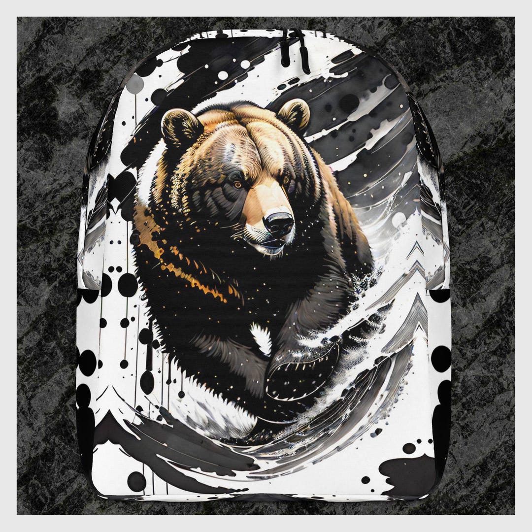 Grizzly Bear Backpack Men's Travel Bag Black Art Ransack Boys School ...