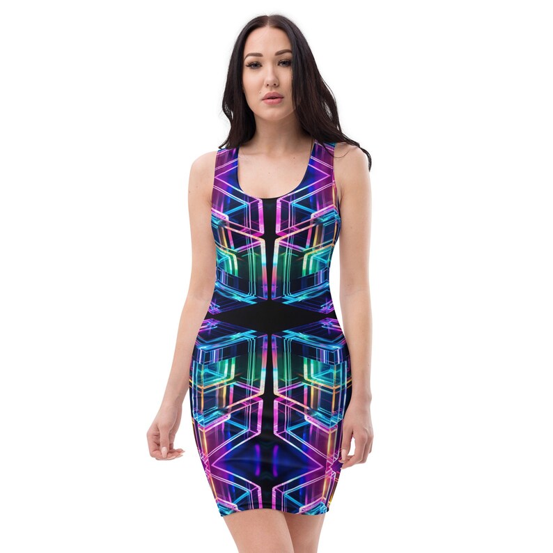 Techno 3-D Bodycon Dress Glow Design Mini Dresses Rave Style Party ...
