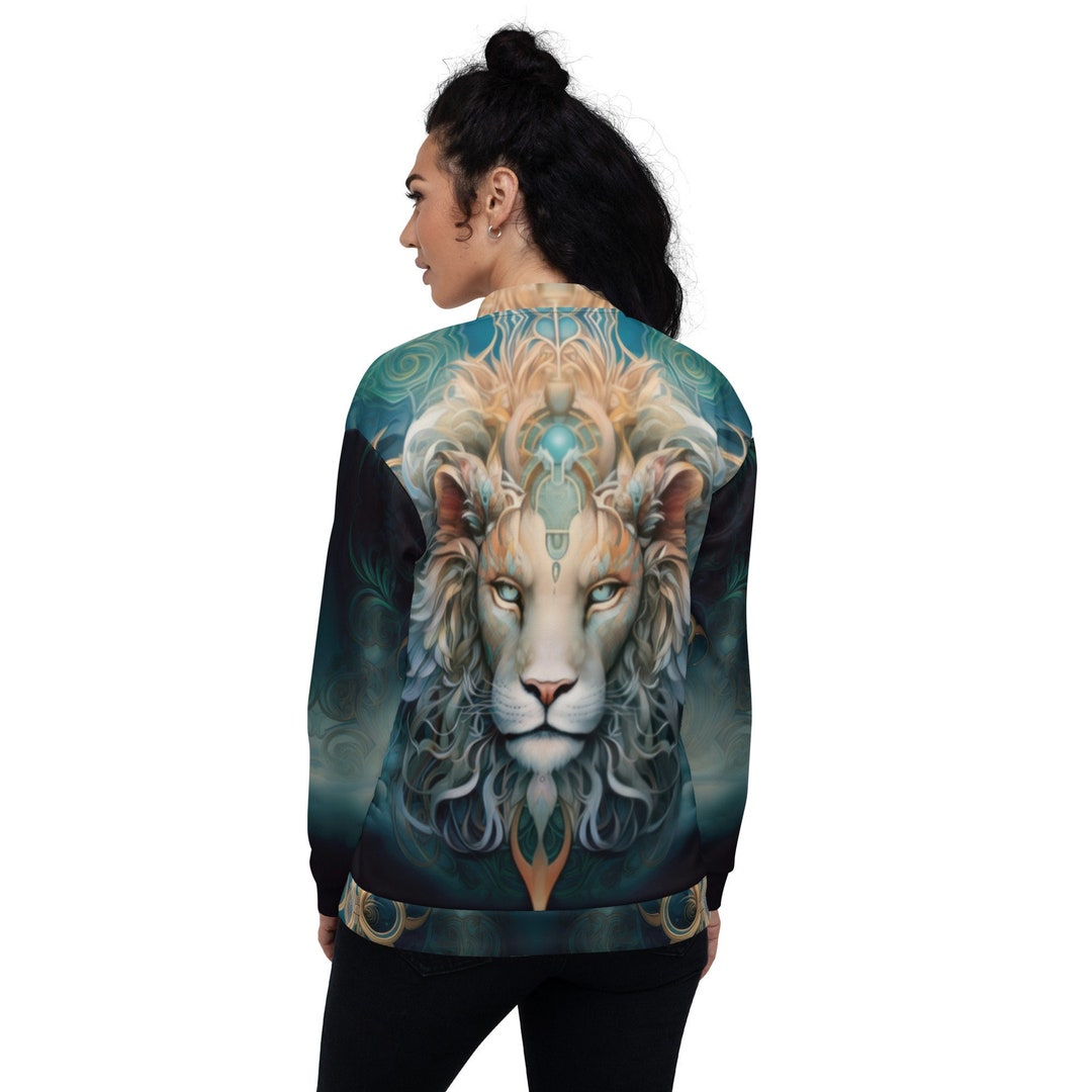Lioness Bomber Jacket Women's Lion Coat Zip up With Pockets Lightweight ...
