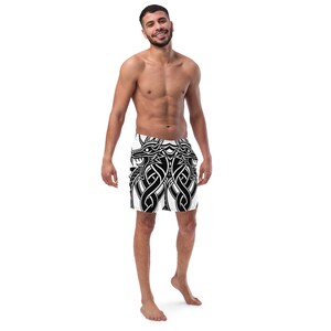 Dragon Swim Trunks Men's Beach Shorts Black White Mythical Fantasy ...