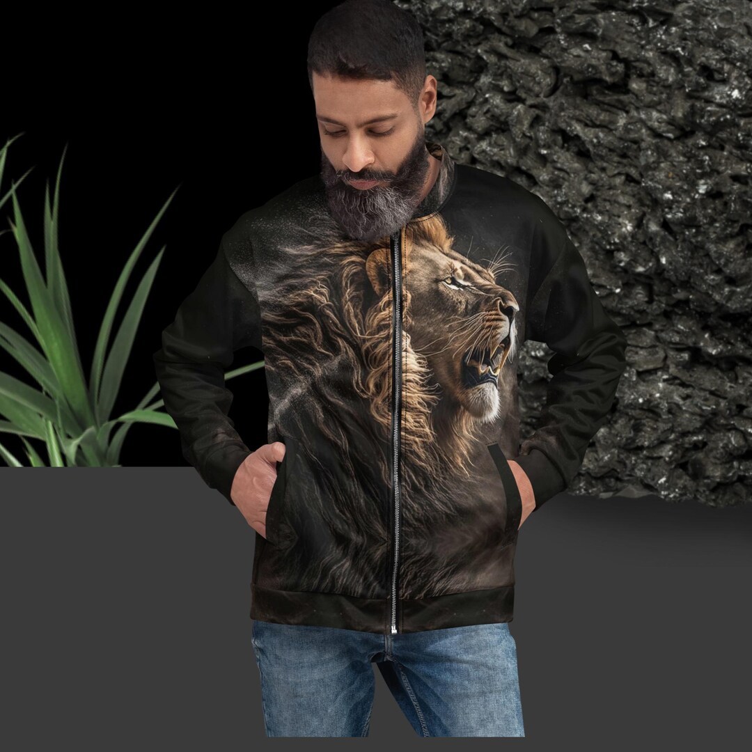 Men's Lion Jacket Zip up Winter Coat Lightweight Bomber Jackets Unique ...