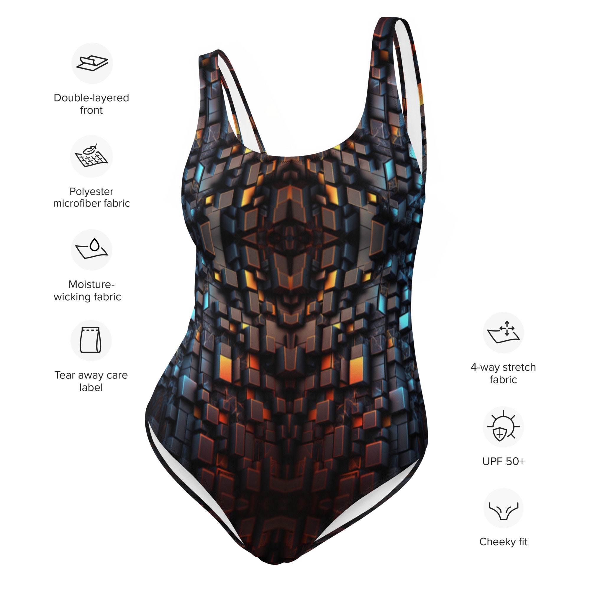 Optical Illusion Swimsuit One-piece Bathing Suit Block Puzzle Swimwear ...