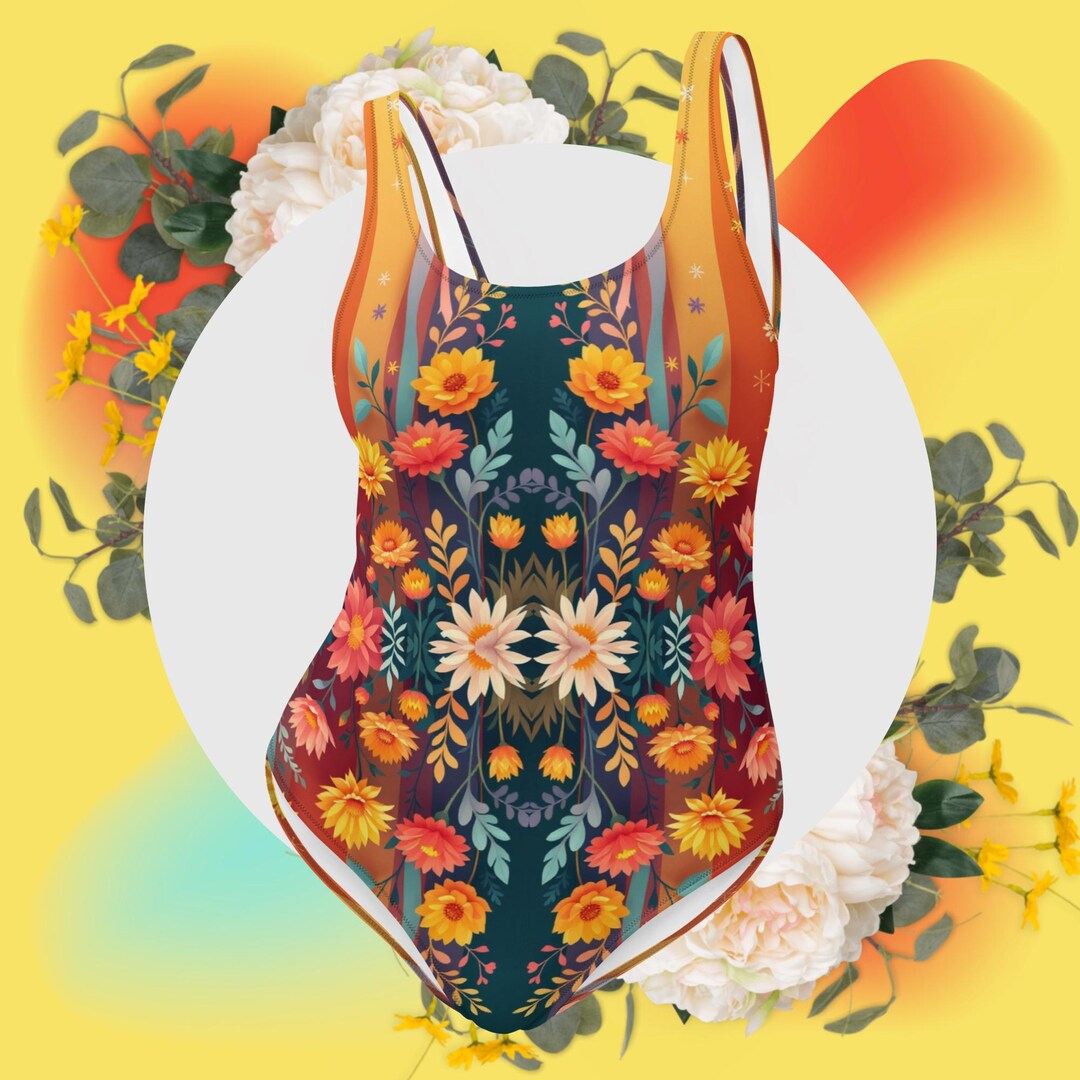 Floral Enchant Swimsuit Whimsical Swimwear One Piece Women Flower ...