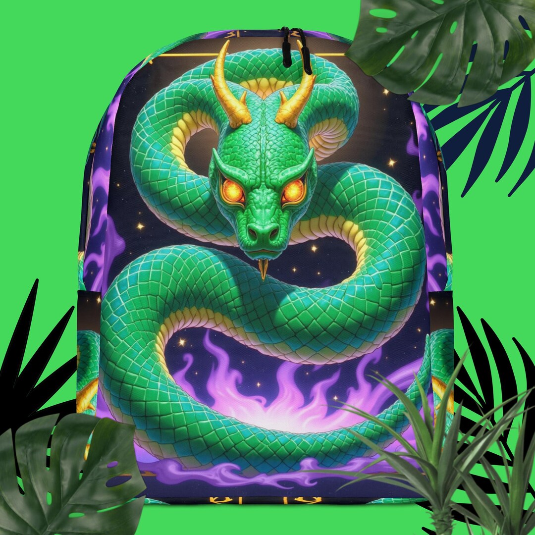 Green Snake Backpack Horn Serpent Bookbag Glow Eyes Ransack Reptile ...