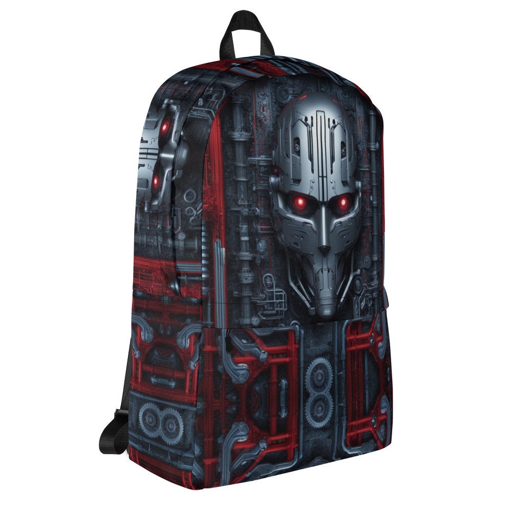 Robot Cyborg Backpack Futuristic Bookbag Boys Silver Red Design Ransack ...