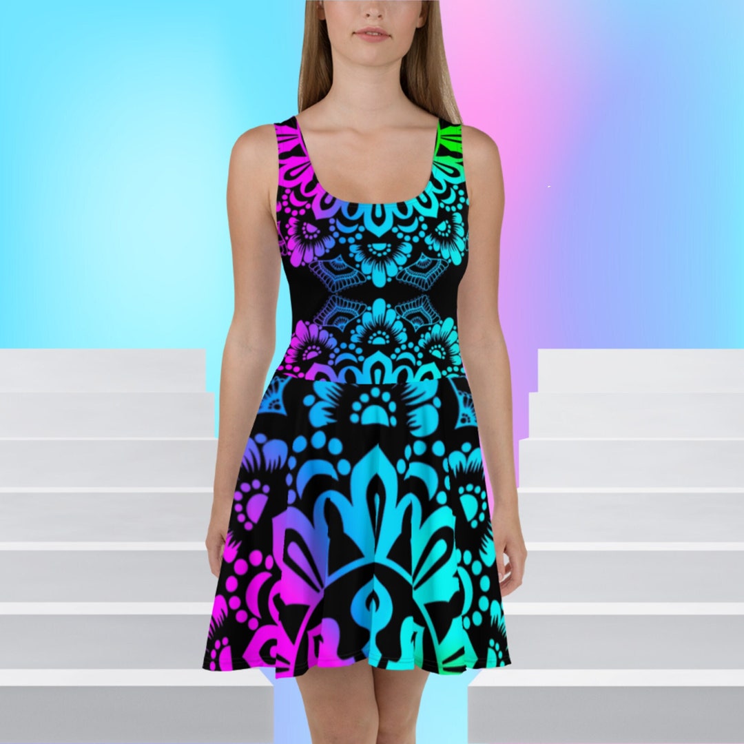 Mandala Fluorescent Skater Dress Flare Skirt Fashion Outfit - Etsy