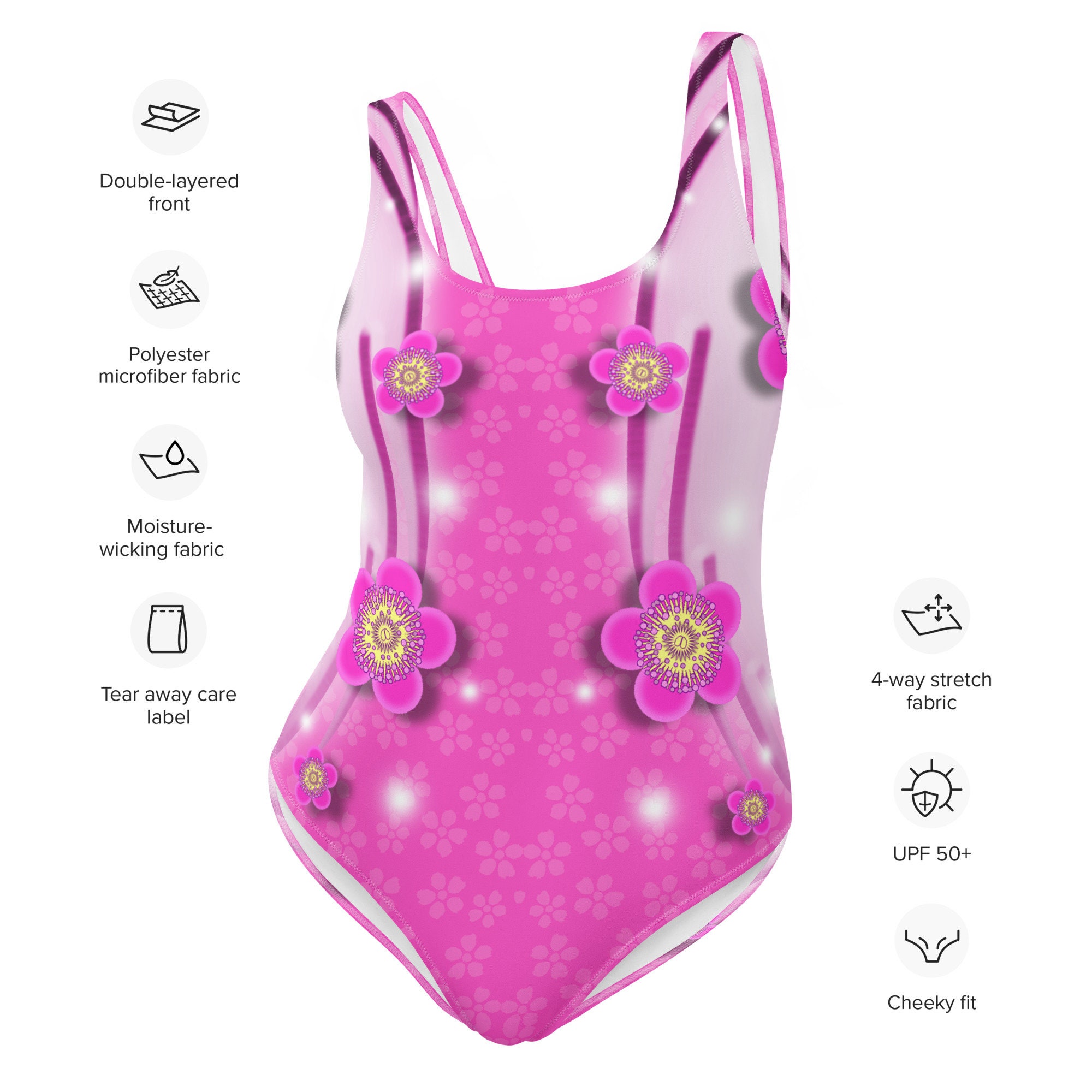 Cute Pink Sparkly Swimsuit, Flowers Bathing Suit, Floral Design Swim ...