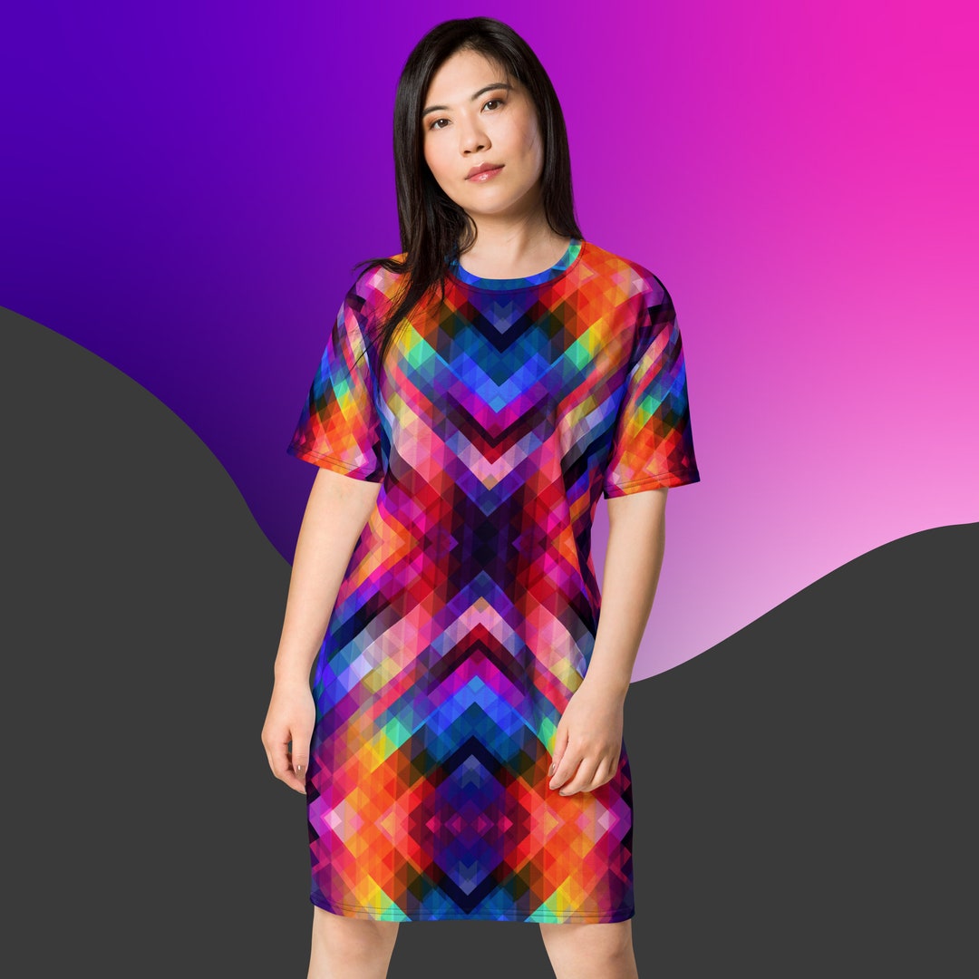 Neon Nightgown Pajamas Rainbow Colors Nightie Glow Sleep Tee Women's ...