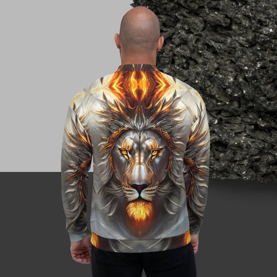 Platinum Lion Jacket Men's Fire Design Bomber Jackets Silver Winter ...