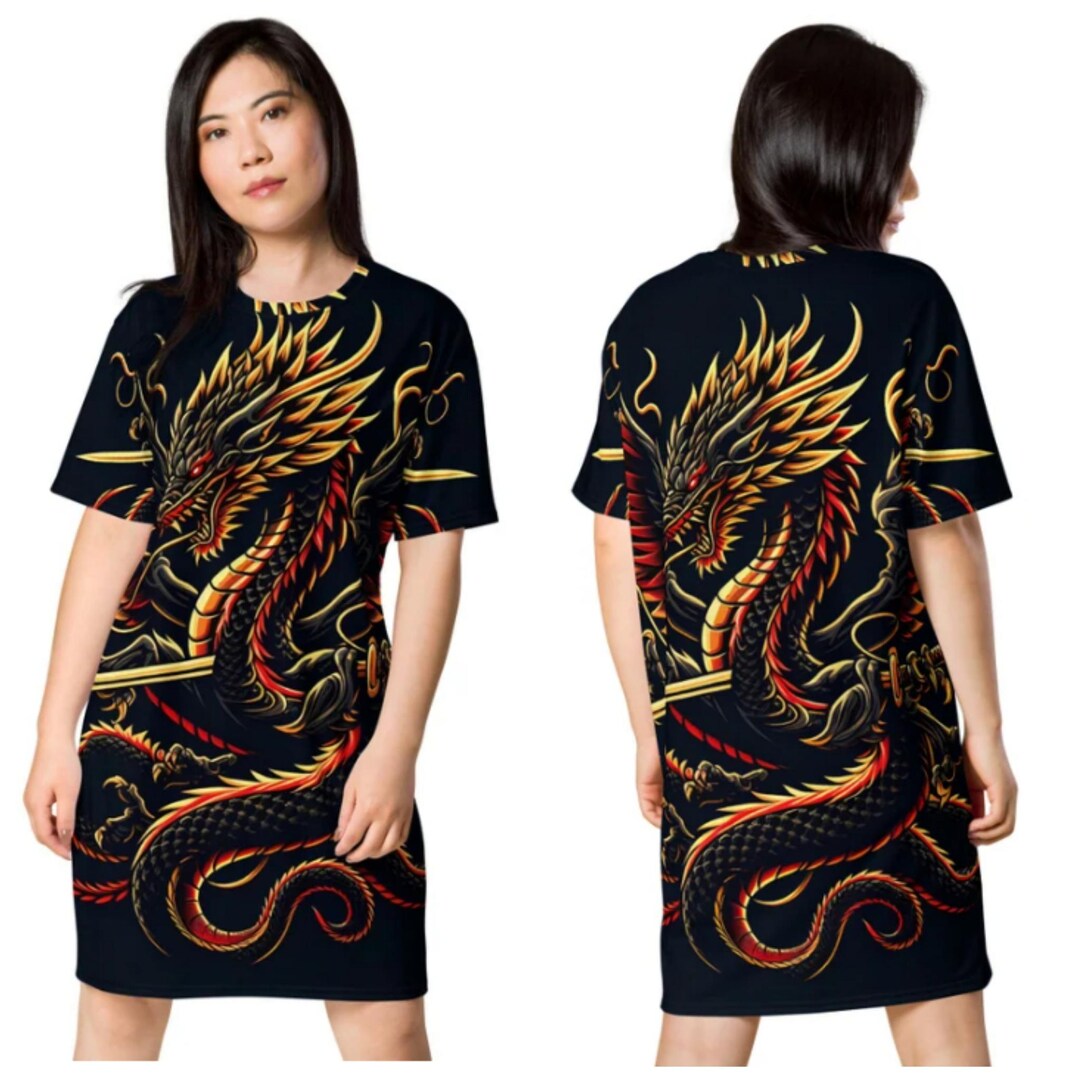 Dragon Pajama Nightie Nightgown Women's Mystical T-shirt Dress Red ...
