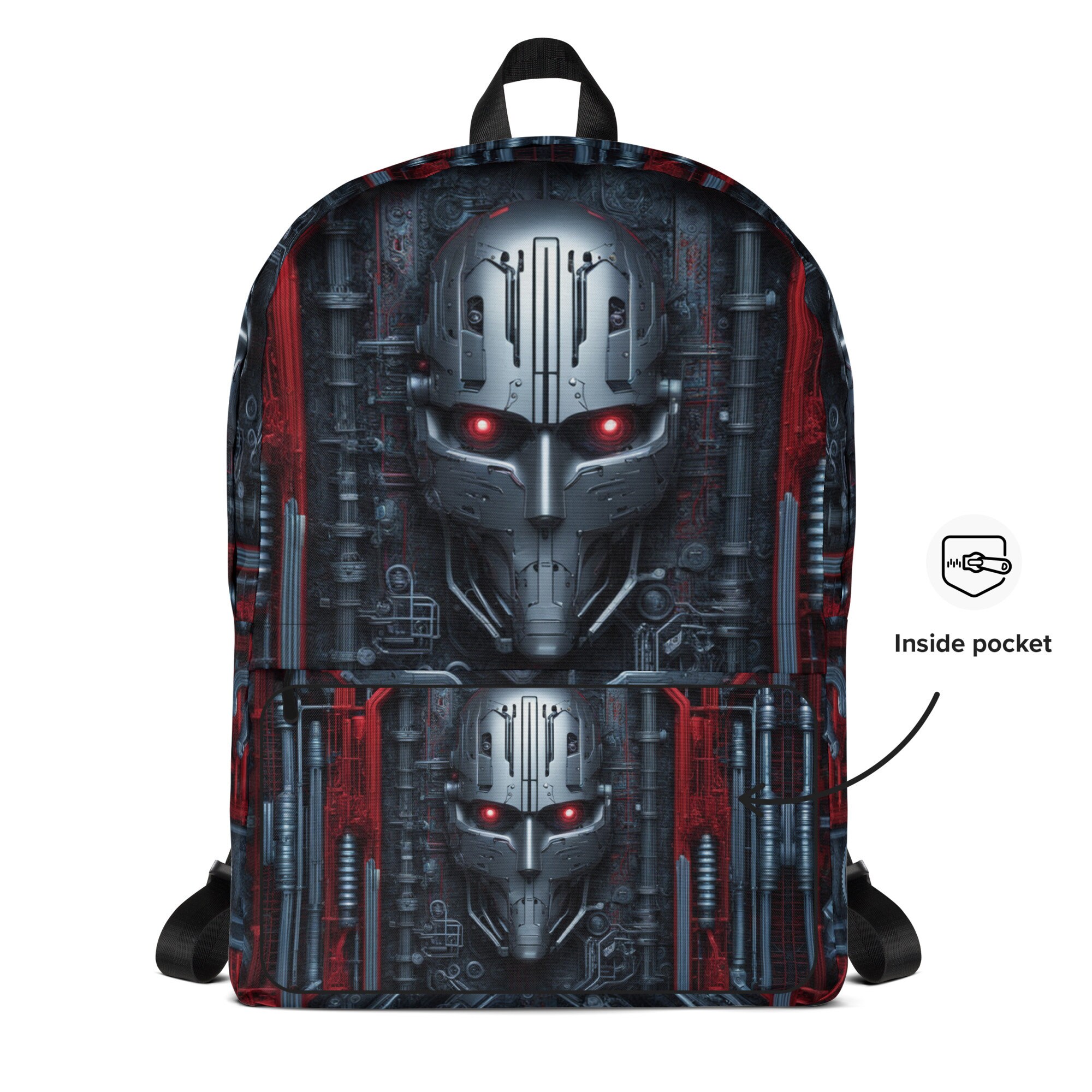 Robot Cyborg Backpack Futuristic Bookbag Boys Silver Red Design Ransack ...