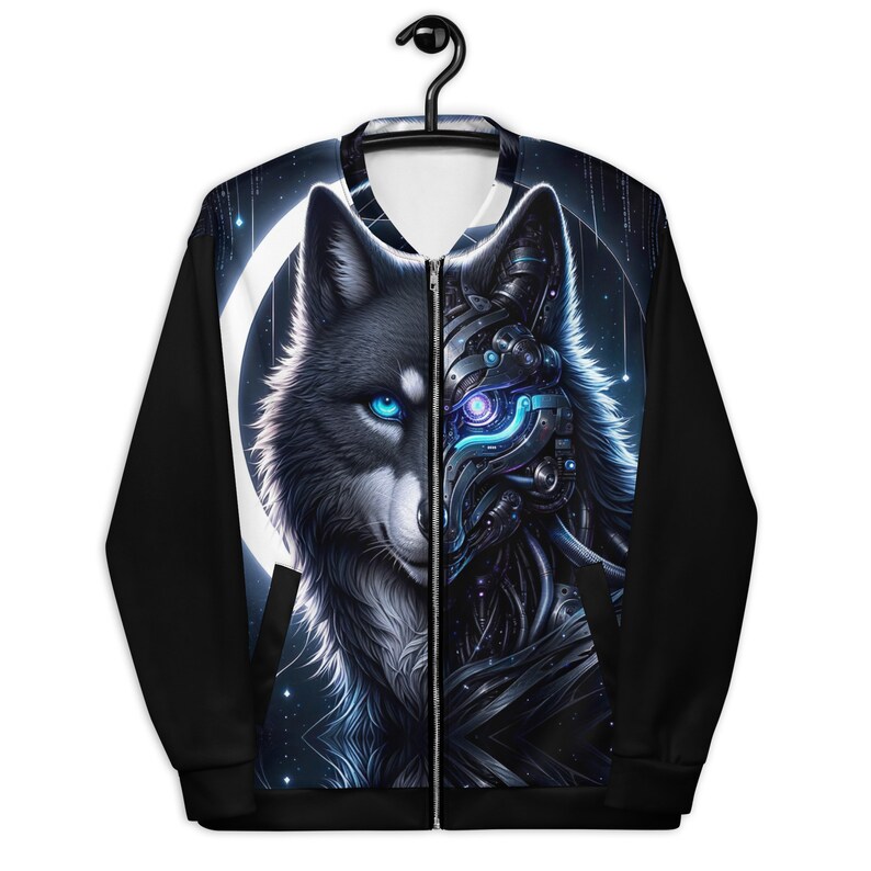 Men Techno Wolf Coat Black Cyber Bomber Jackets for Men Silver Blue ...