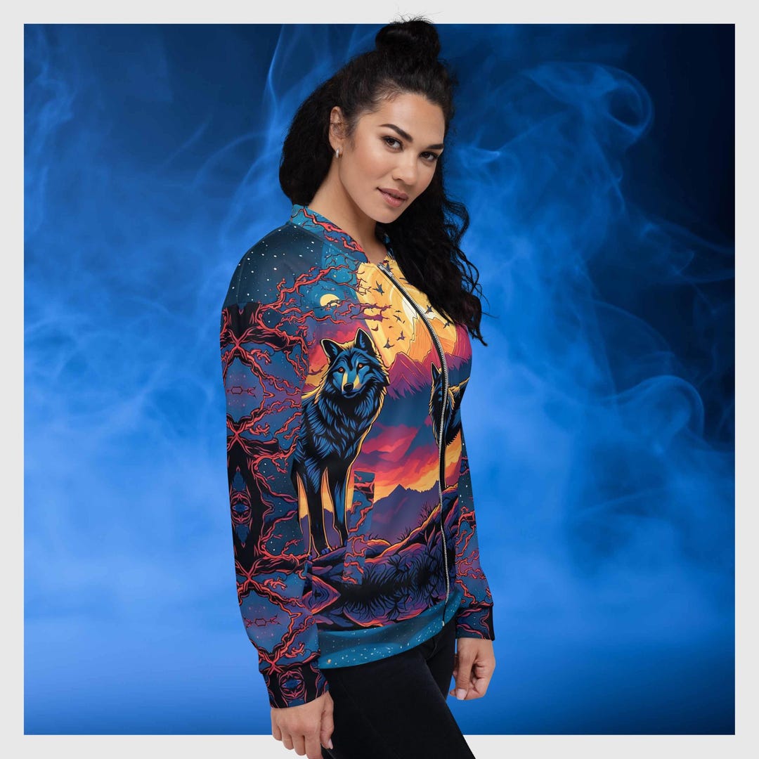 Wolf Pack Jacket Women's Wolves Coat Spooky Trees Bomber Jackets Sunset ...