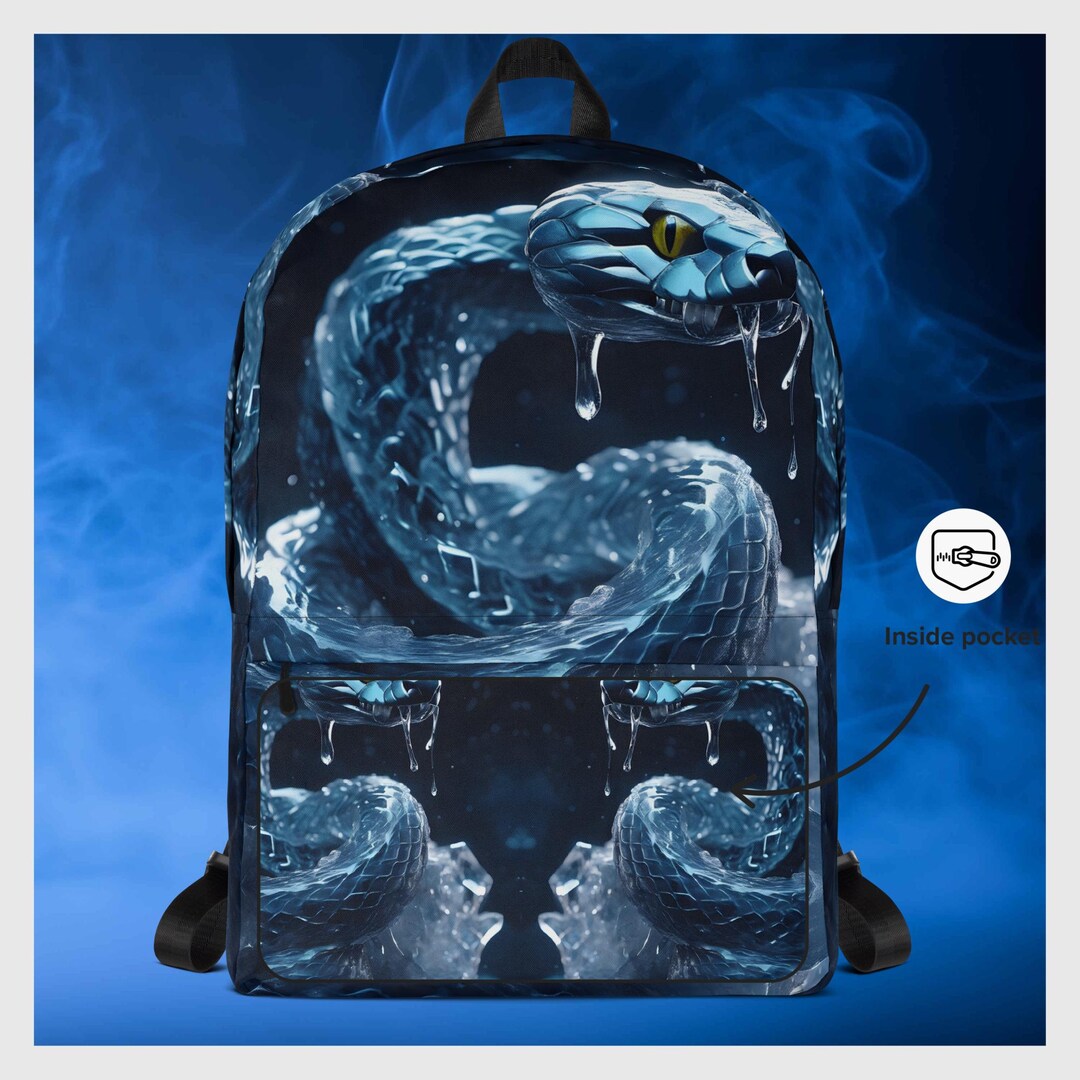 Blue Snake Backpack Men's Boys Bookbag Venom Design Ransack Medium Size ...