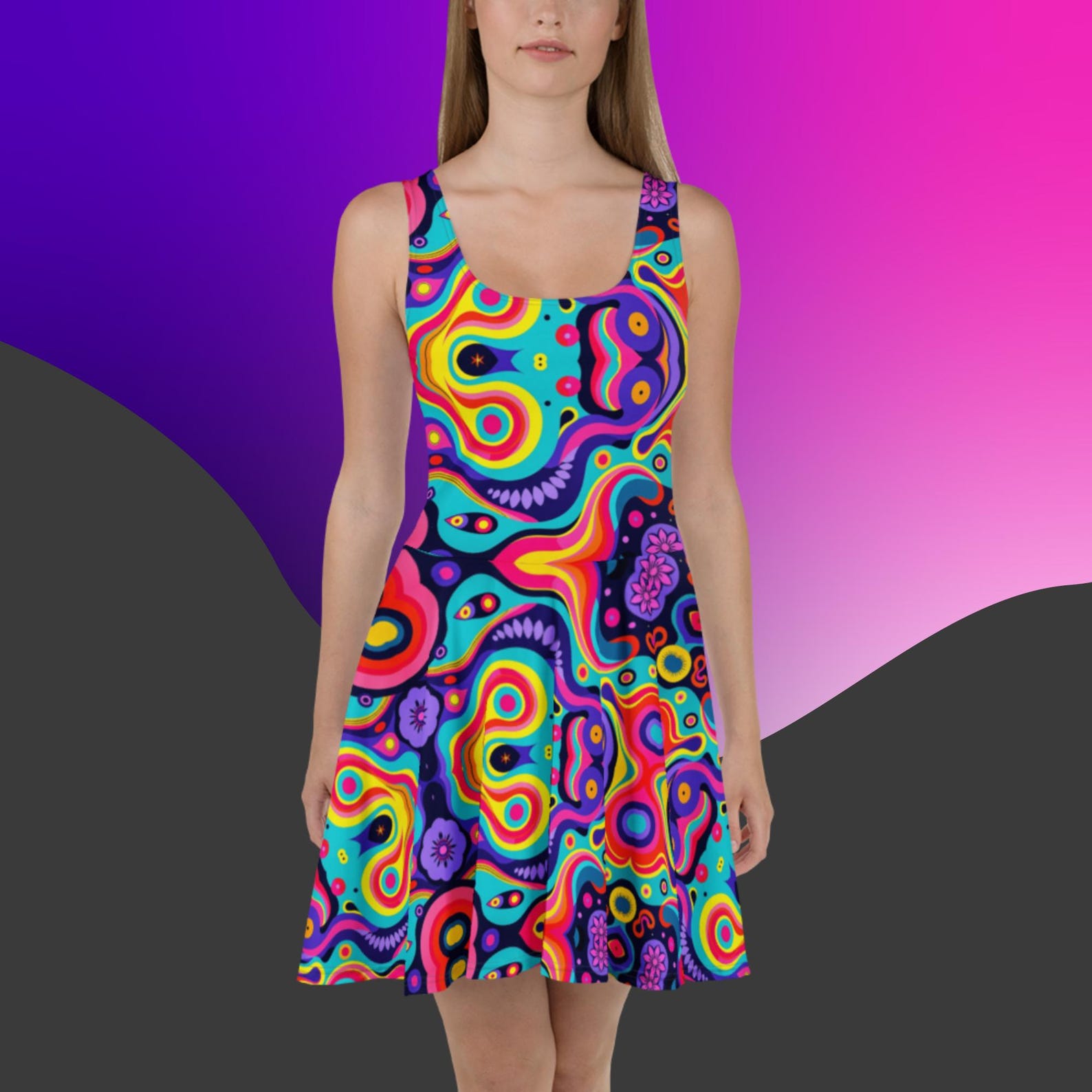 Trippy Retro Skater Dress Psychedelic Sundress Funky Summer Clothes ...
