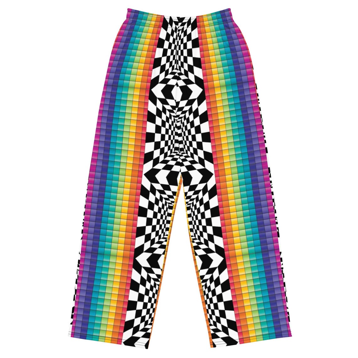Rainbow Wide-leg Pants Checkered Trousers Mismatch Colorful Britches ...