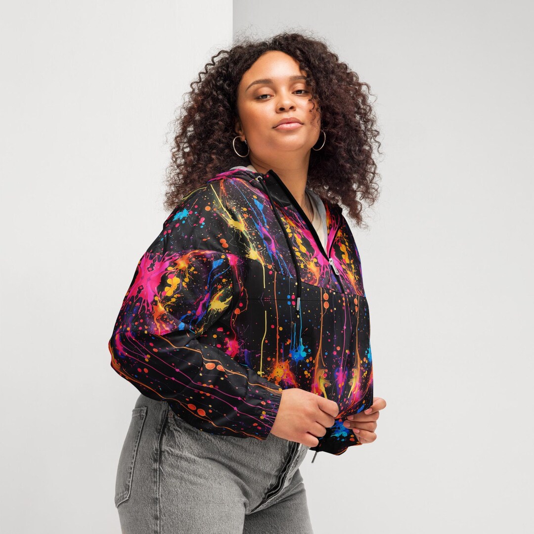 Paint Splatter Jacket Hoodie Crop Coat Artistic Jackets With Hood ...