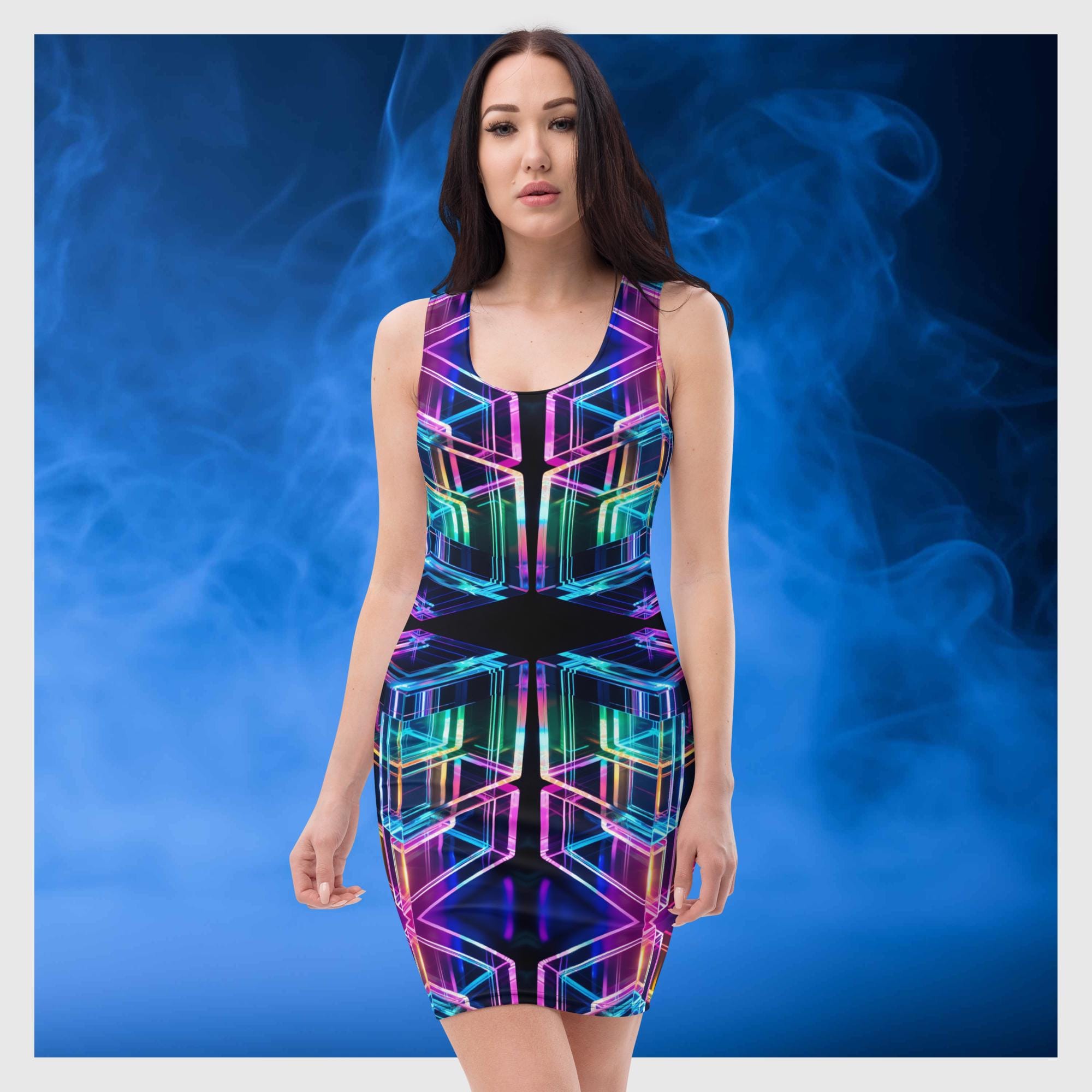 Techno 3-D Bodycon Dress Glow Design Mini Dresses Rave Style Party ...