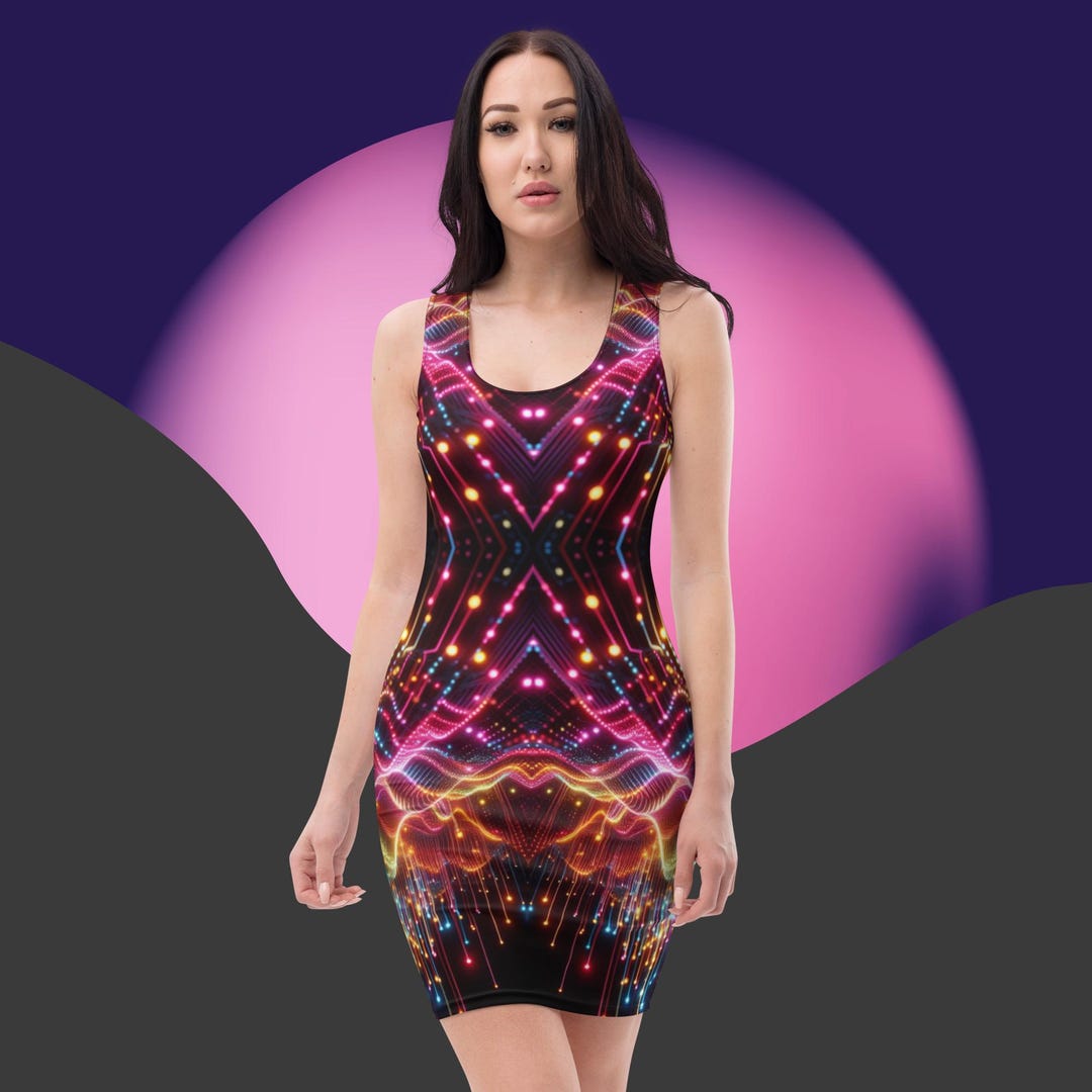 Pink Rave Bodycon Glow Party Dress Techno Unique Mini Dresses Tight ...