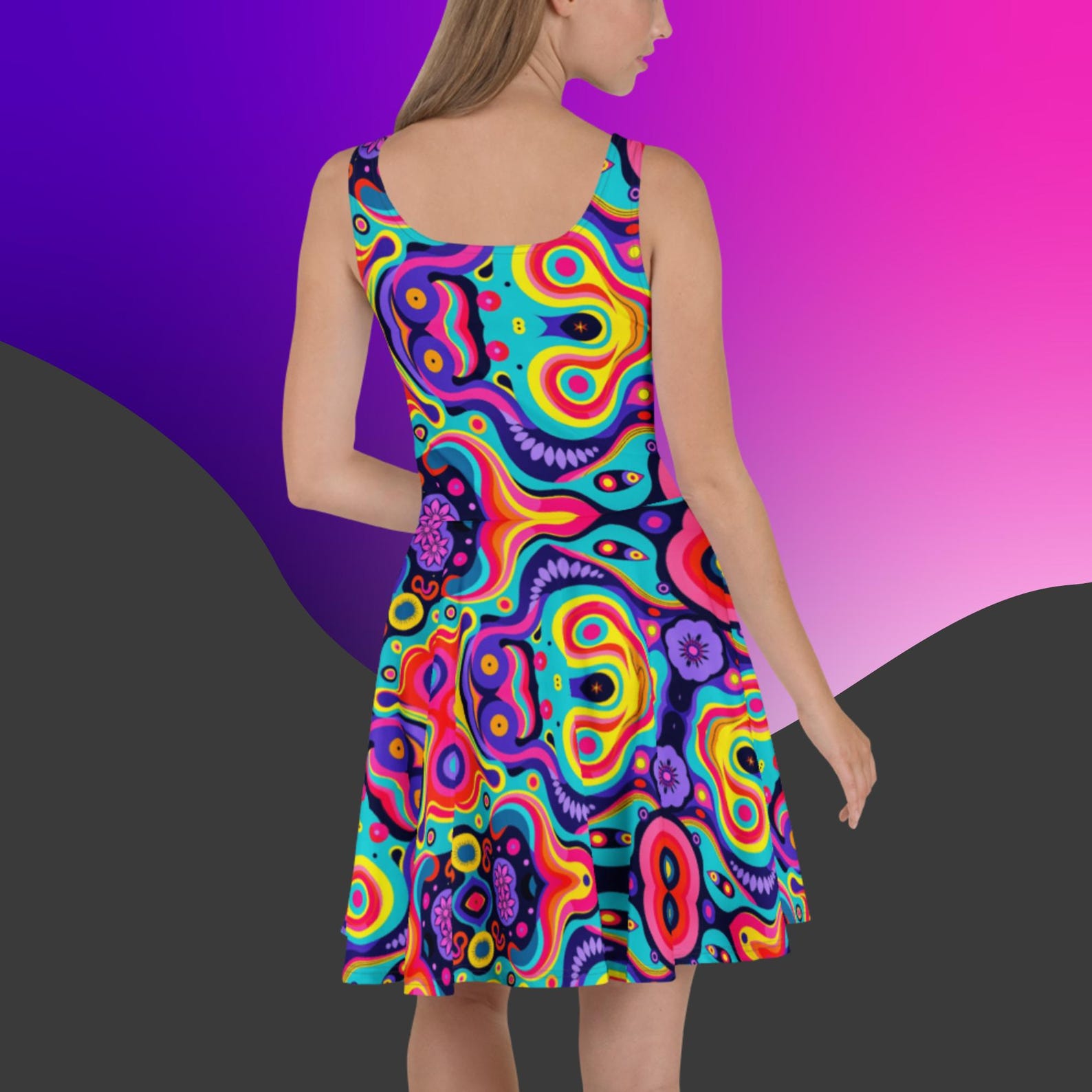 Trippy Retro Skater Dress Psychedelic Sundress Funky Summer Clothes ...