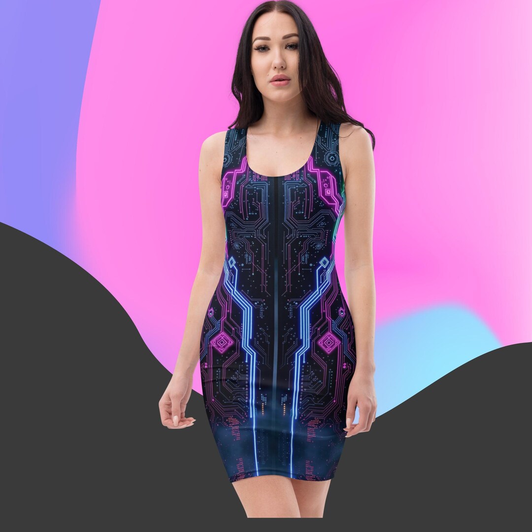 Circuit Board Dress Techno Rave Bodycon Clubwear Festival Fashion ...