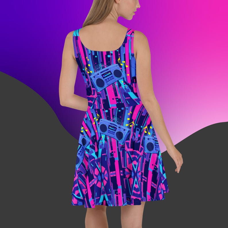Retro Beats Skater Dress Neon 80's Sundress 90's Style Music Outfit ...