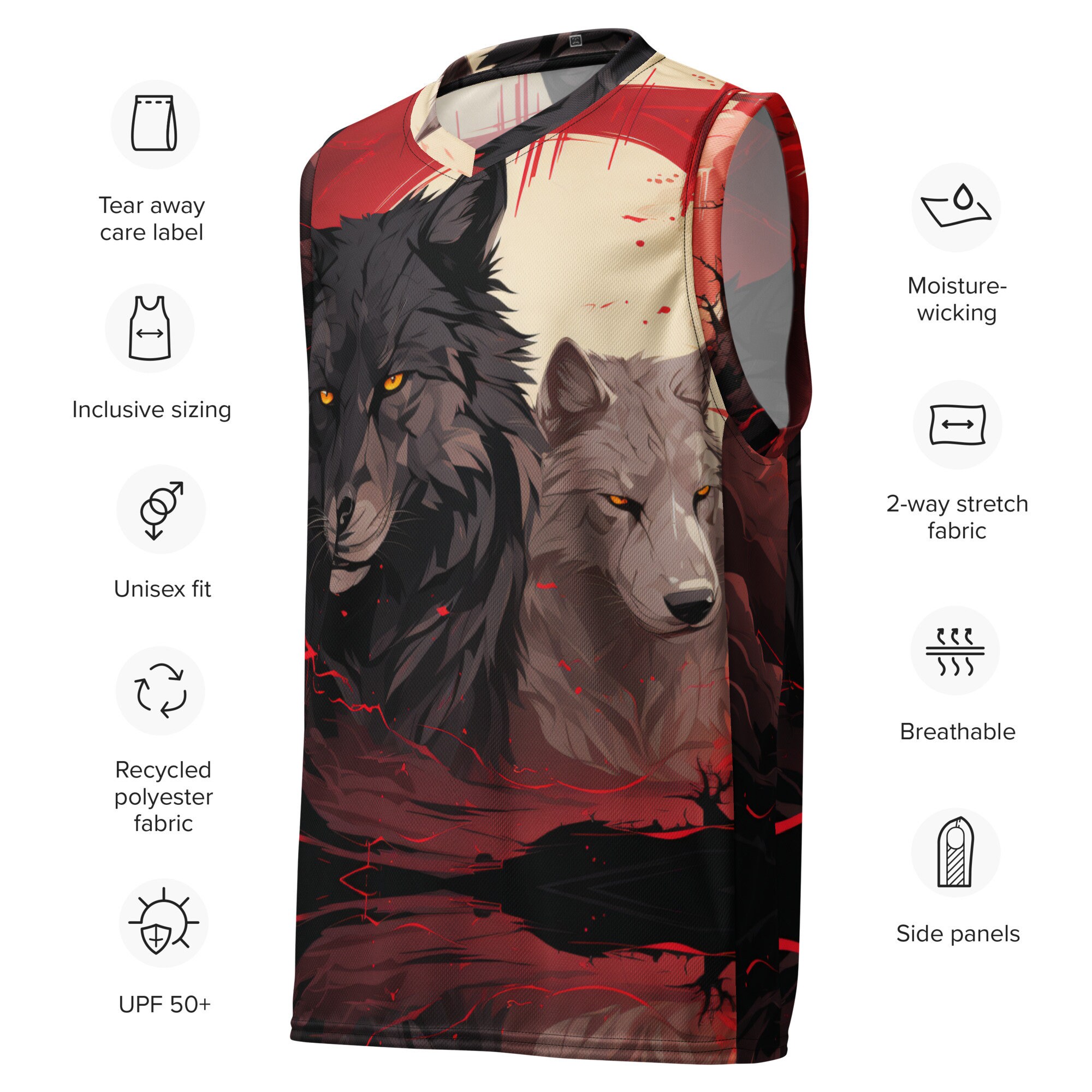 Men's Wolves Tank Top Basketball Jersey Shirt White Black Wolf Yin Yang ...