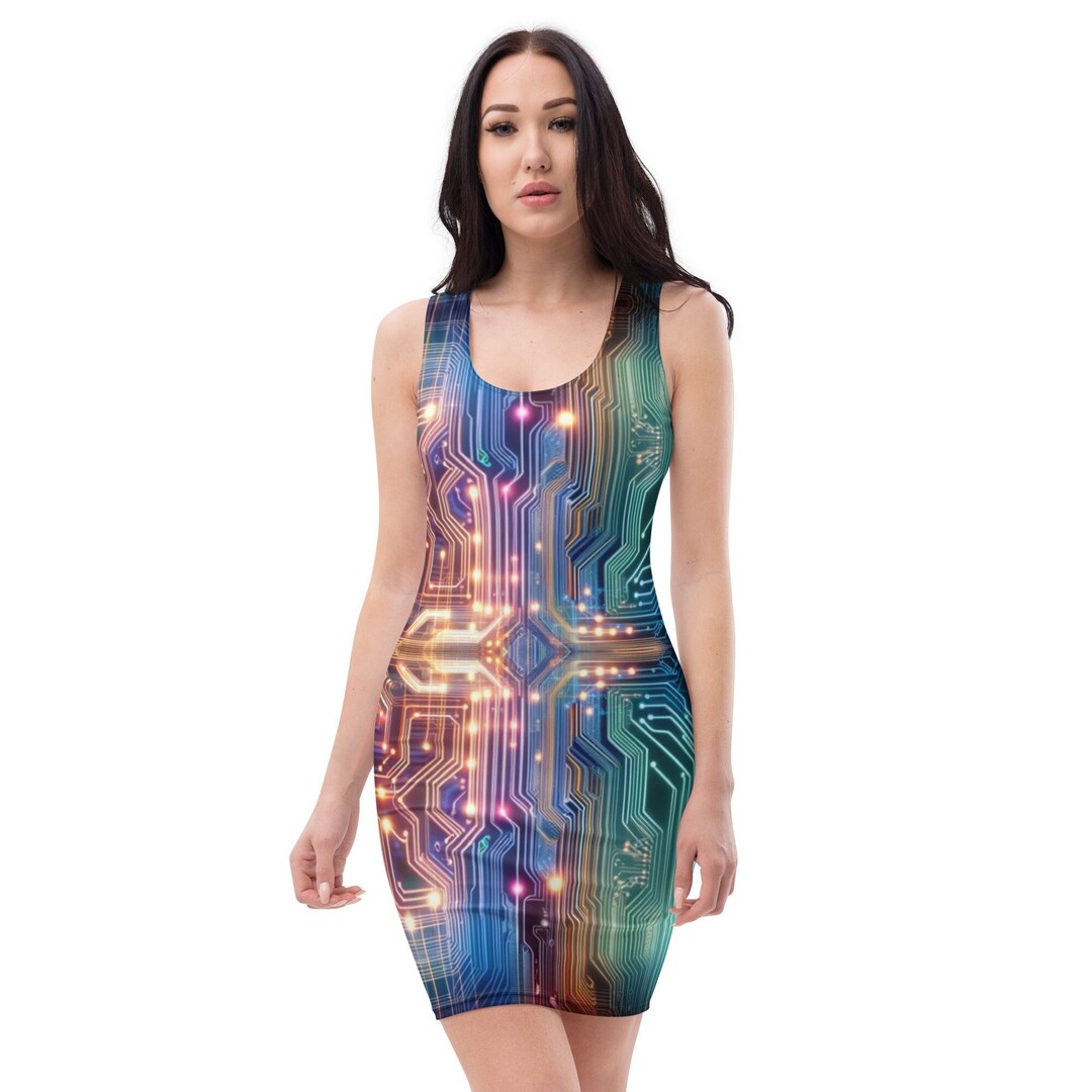 Techno Glow Bodycon Dress Cyber Mini Dresses Futuristic Summer Outfit ...