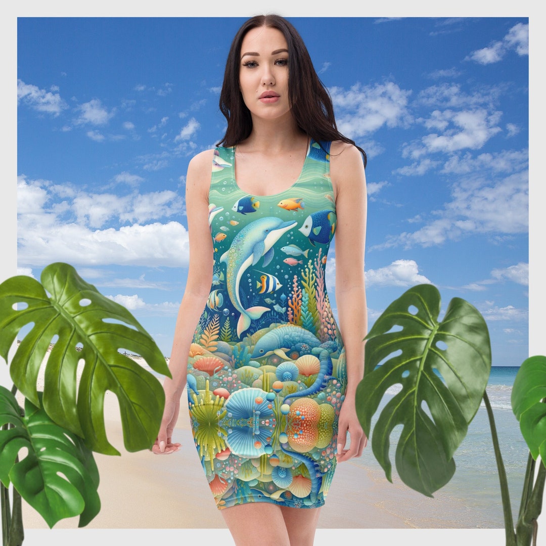 Swimsuit Cover-up Dolphins, Ocean Beach Dress, Bathing Suit Coverup ...