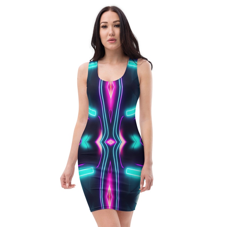Techno Dance Dress Rave Bodycon Neon Glow Mini Dresses Clubwear Fitted ...