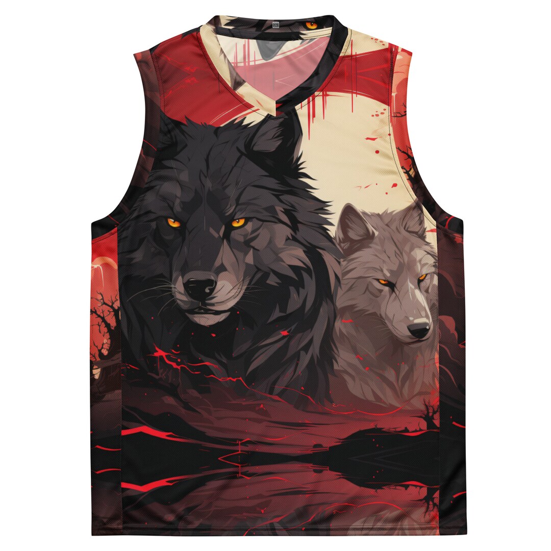 Men's Wolves Tank Top Basketball Jersey Shirt White Black Wolf Yin Yang ...
