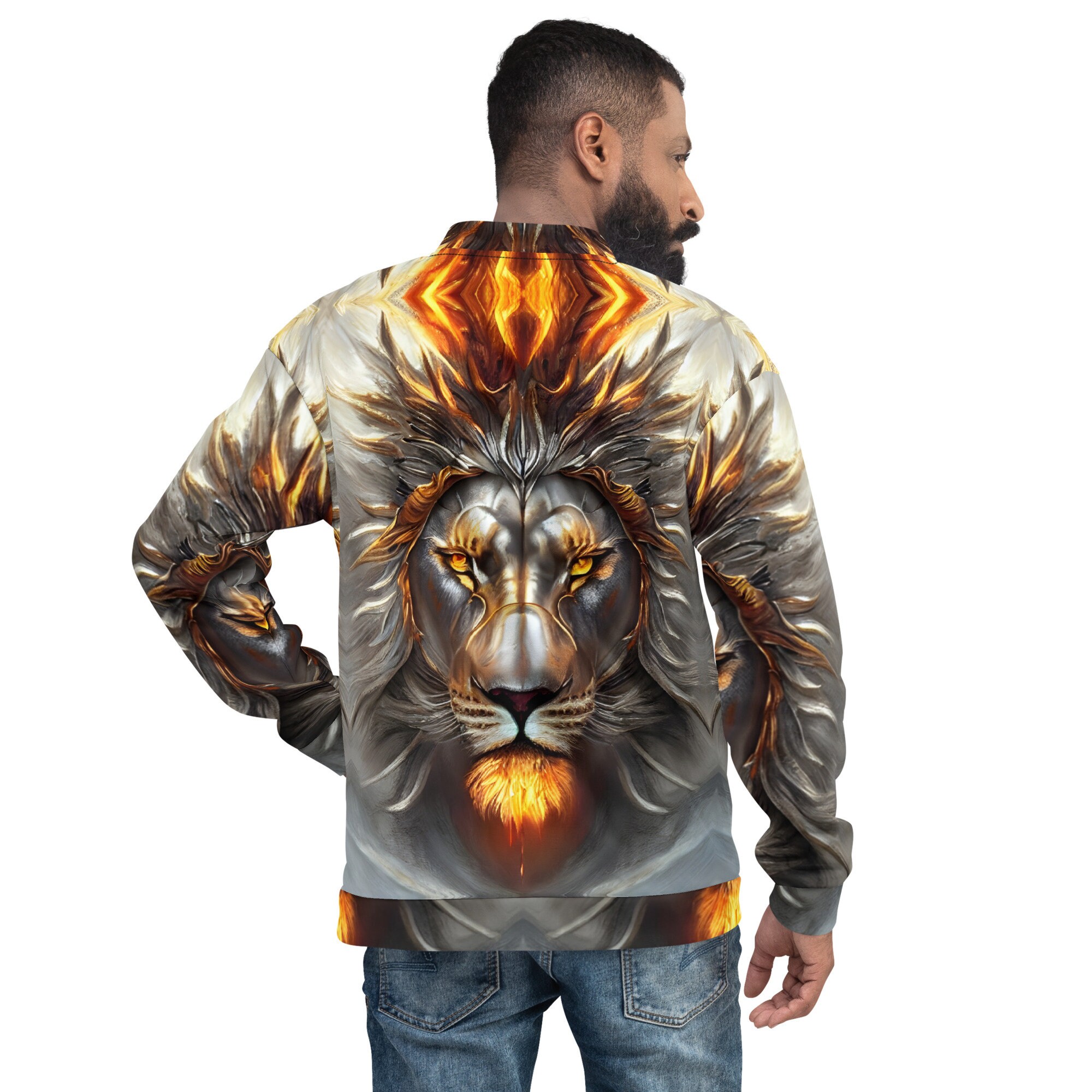 Platinum Lion Jacket Men's Fire Design Bomber Jackets Silver Winter ...