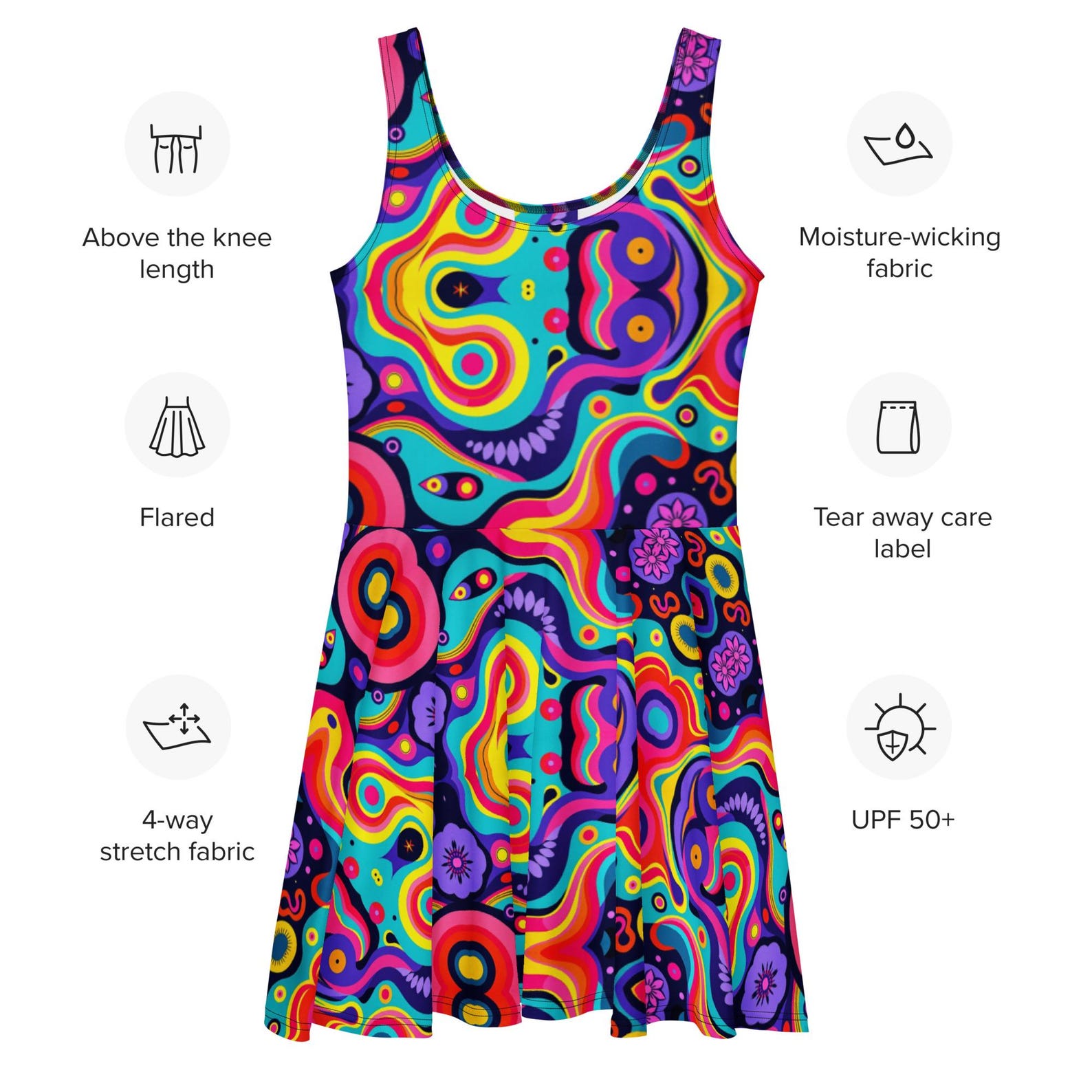 Trippy Retro Skater Dress Psychedelic Sundress Funky Summer Clothes ...