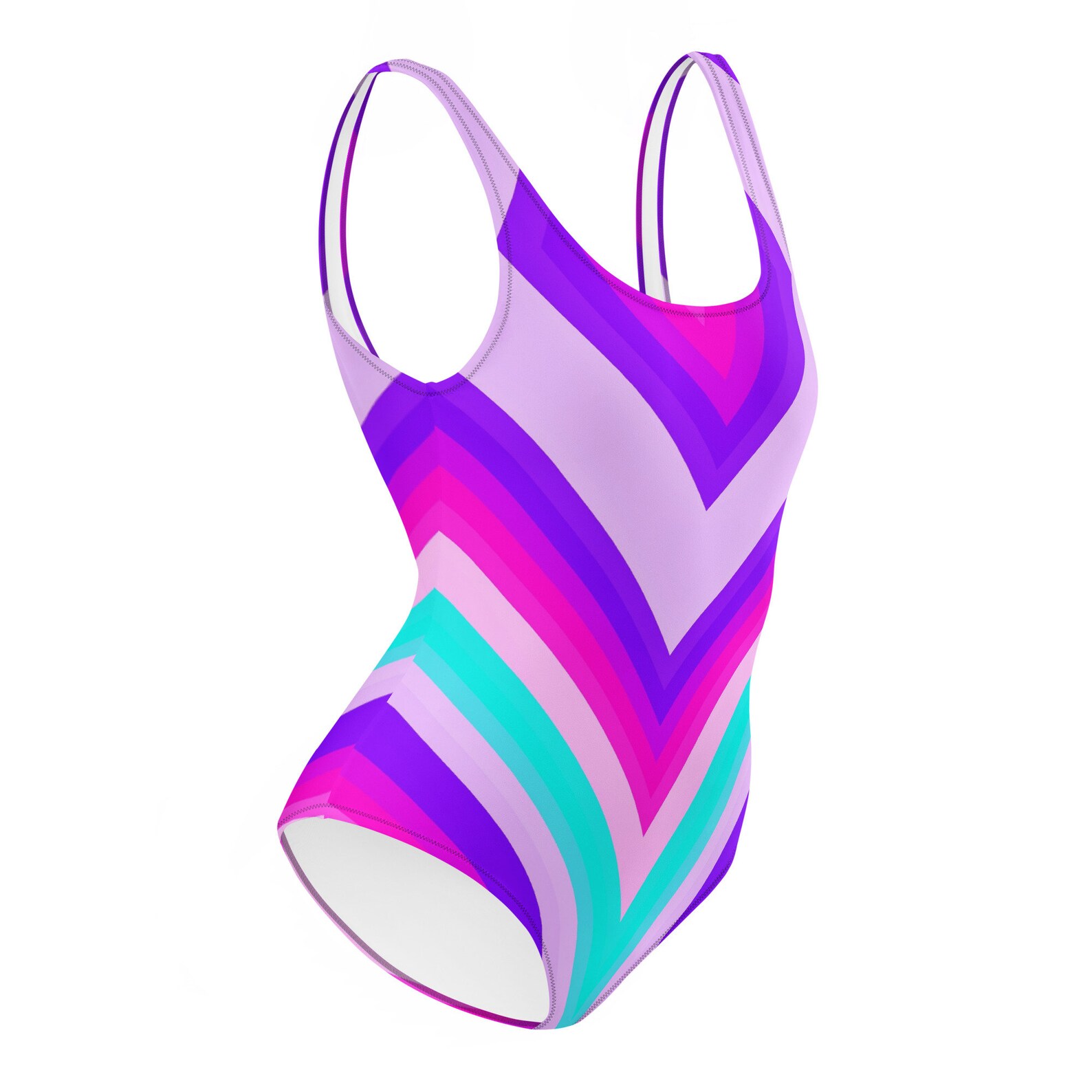 Purple Swimsuit One Piece Bathing Suit Women's Abstract Stripes Design ...