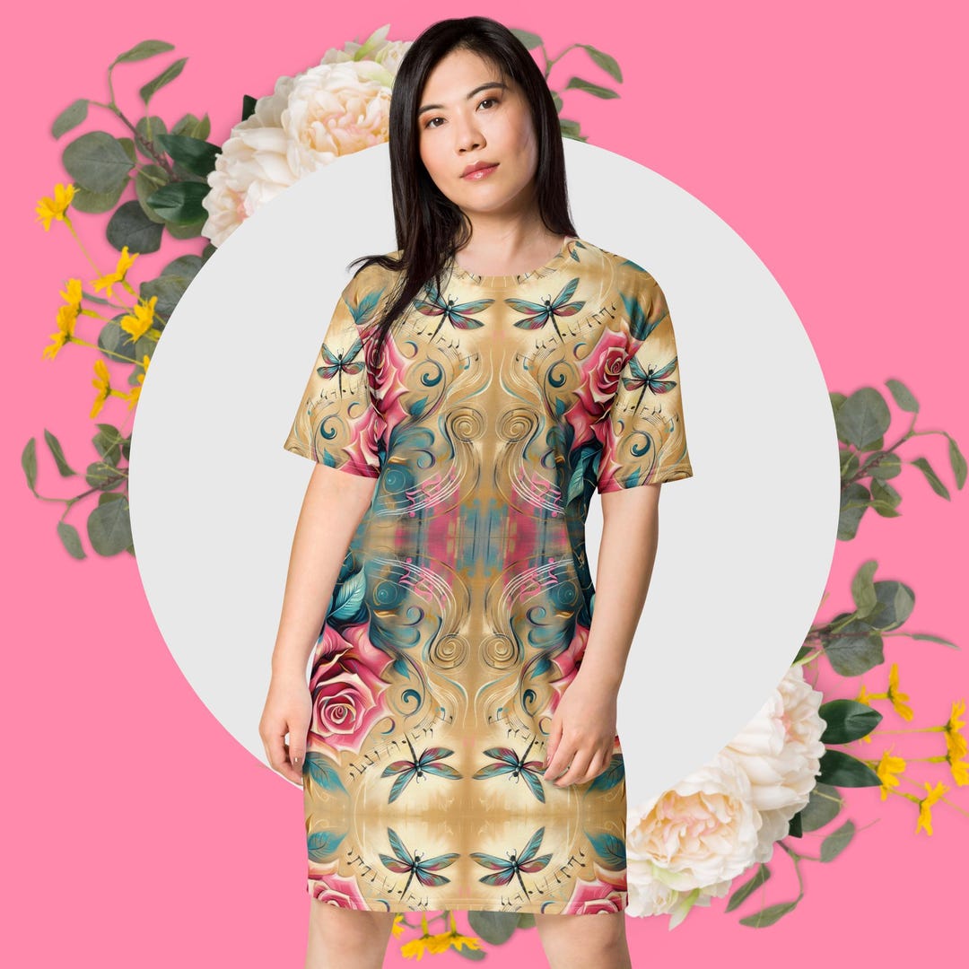 Dragonfly Rose Pajamas Nightgown Gold Nightie Pink Roses T-shirt Pajama ...