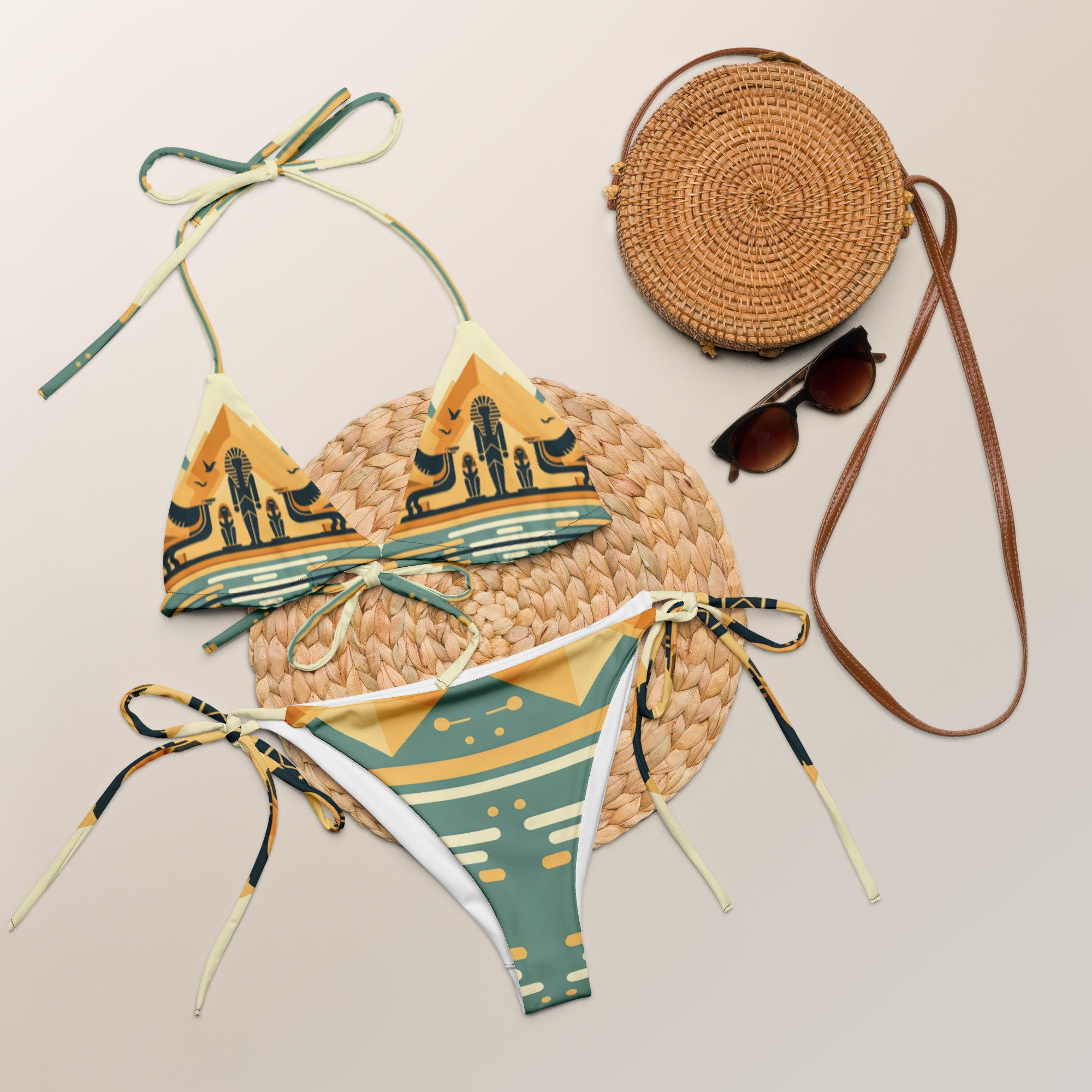 Egypt String Bikini Swimsuit Set Egyptian Pyramid Bathing Suit Women's ...