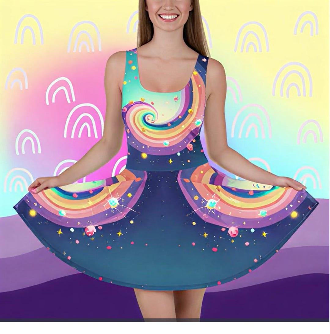 Cosmic Rainbow Dress Celestial Skirt Outfit Fun Playful Summer Clothes ...