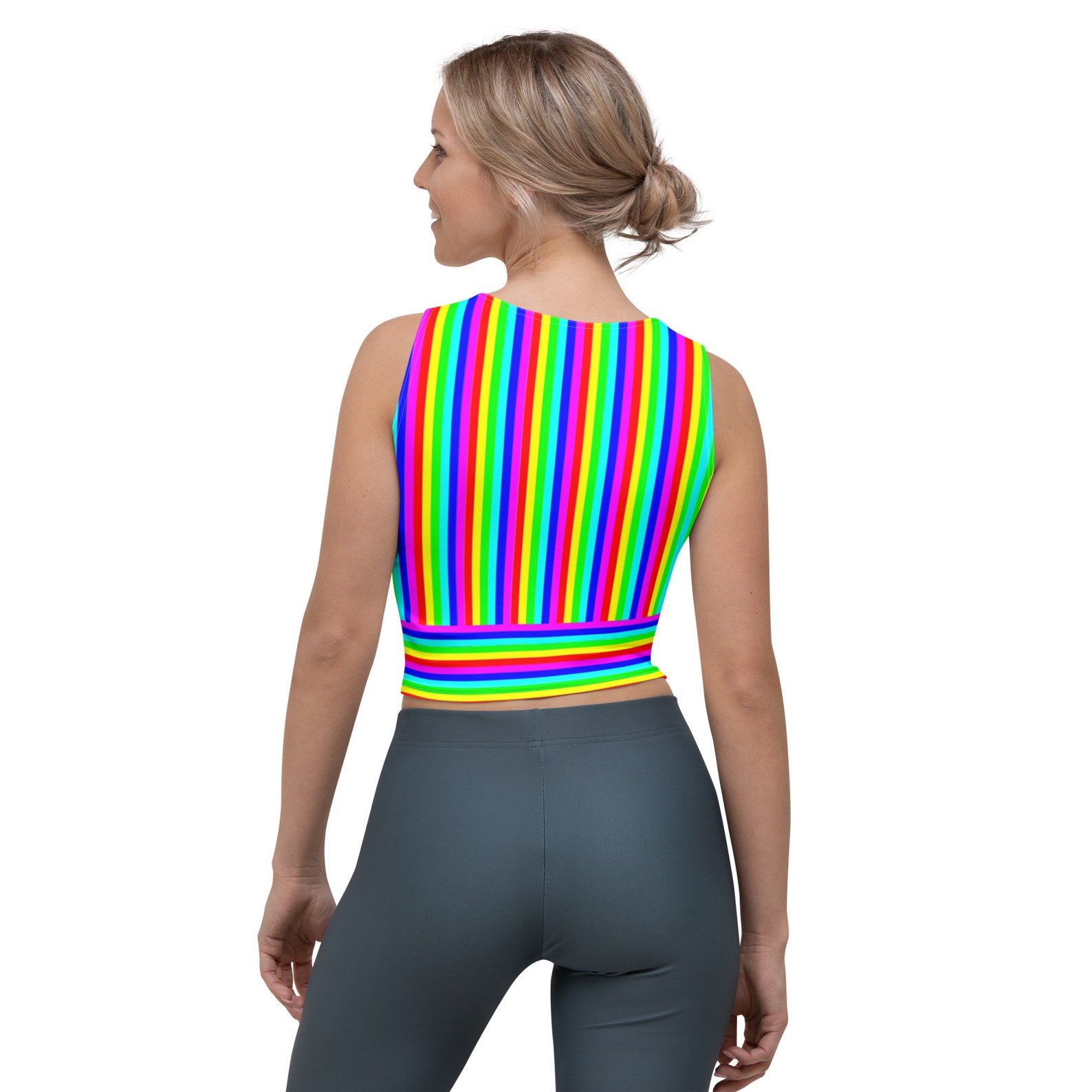 Neon Stripe Crop Top Bright Colorful Tank Top Cropped Style Women's ...