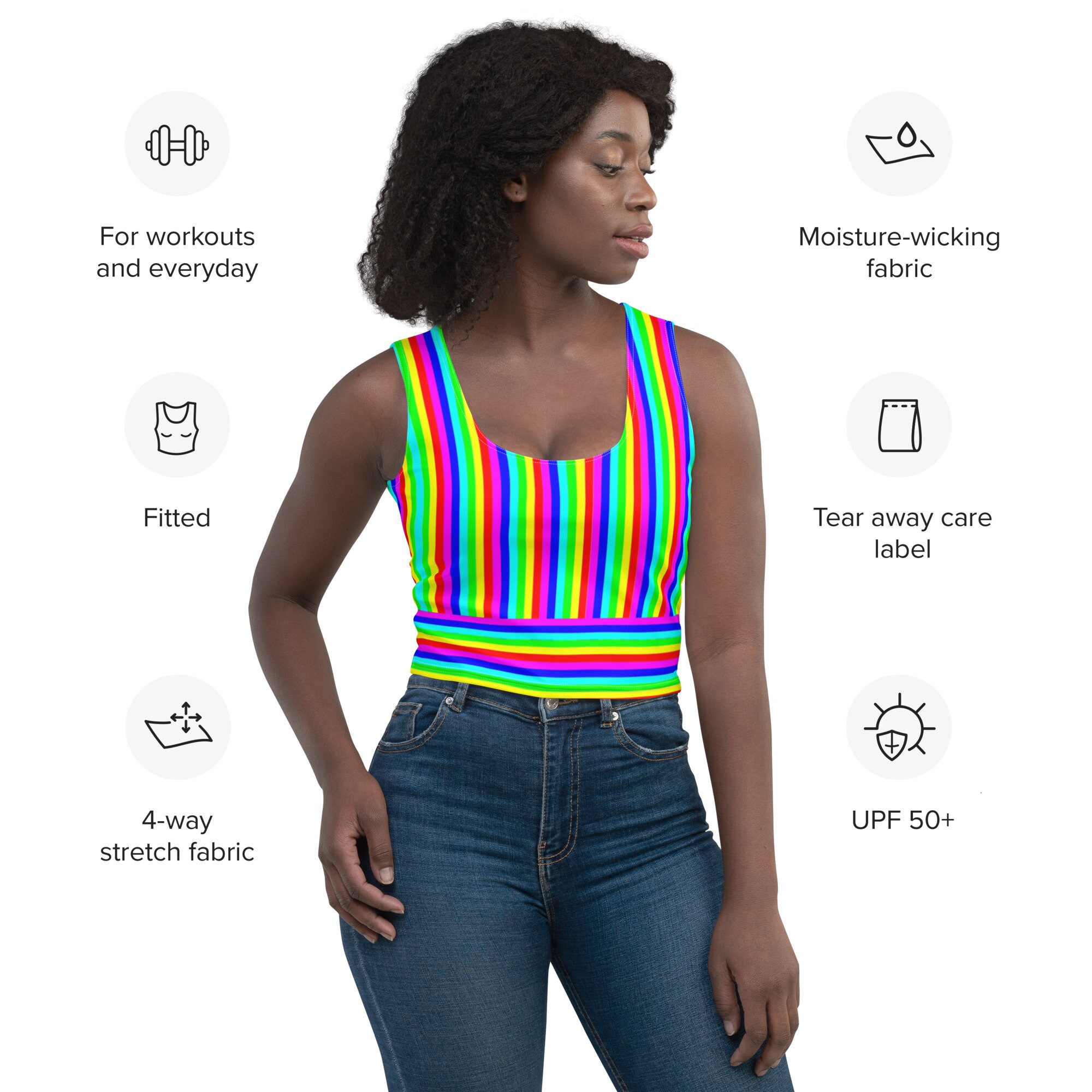 Neon Stripe Crop Top Bright Colorful Tank Top Cropped Style Women's ...