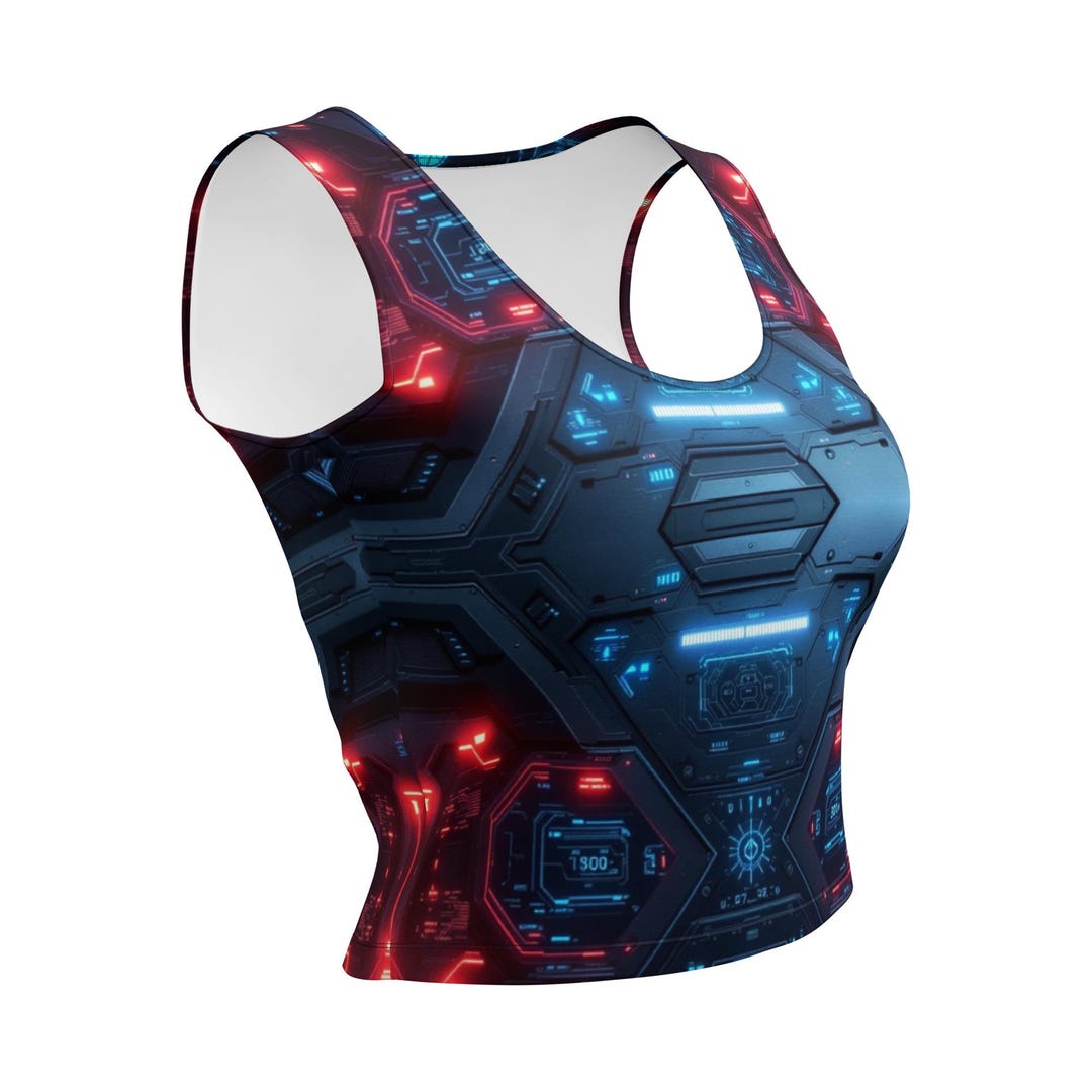 Techno Cyber Shirt Crop Top Interface Tank Tops Red Black Sporty ...