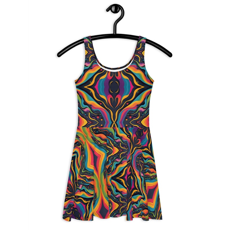 Trippy Skater Dress Psychedelic Mini Dresses Colorful Flare Skirt ...