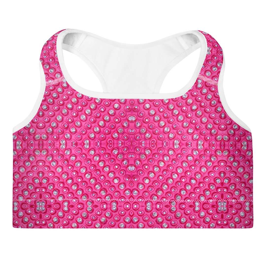Pink Diamond Bra Padded Jeweled Sports Fitness Bras Cute Comfy Bralette ...