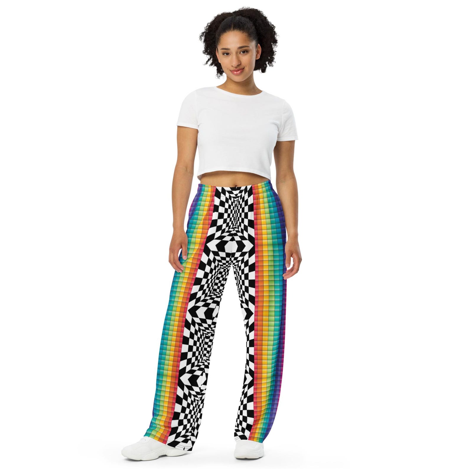 Rainbow Wide-leg Pants Checkered Trousers Mismatch Colorful Britches ...